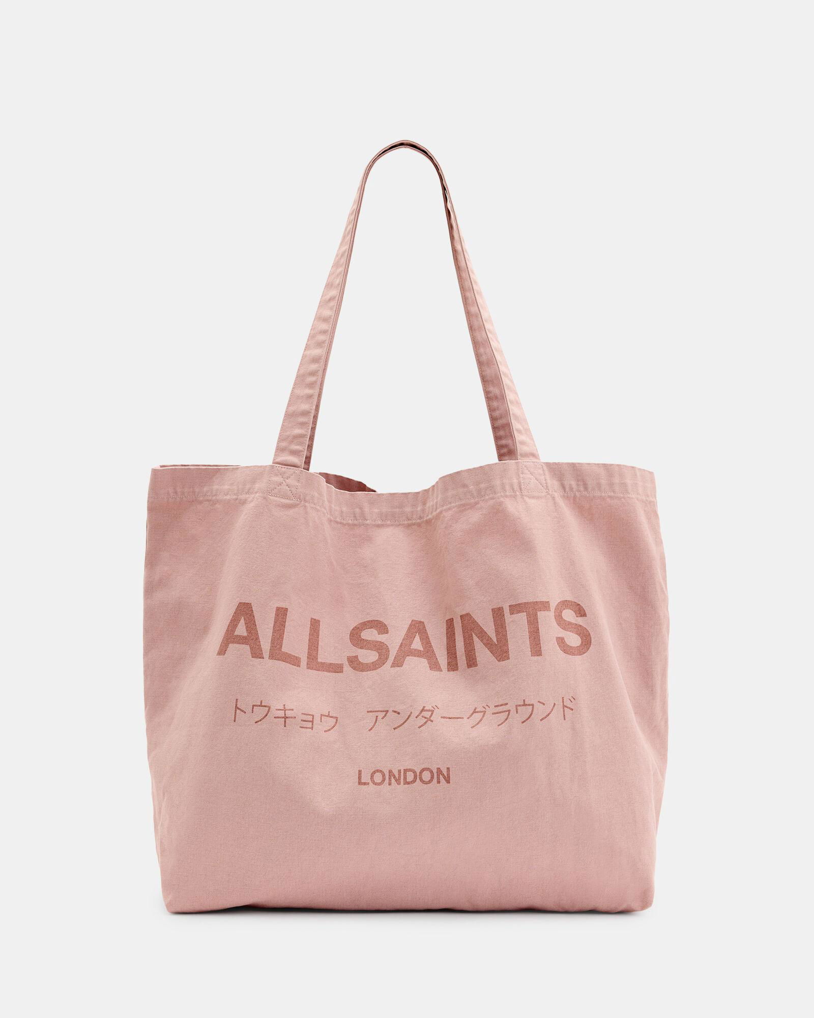 ALLSAINTS Underground Logo Printed Tote Bag in Bramble Pink | endource