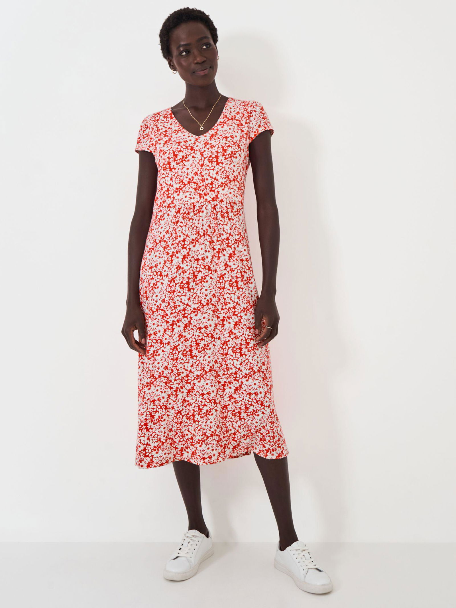 CREW CLOTHING Mel Flutter Sleeve Floral Jersey Midi Dress | endource