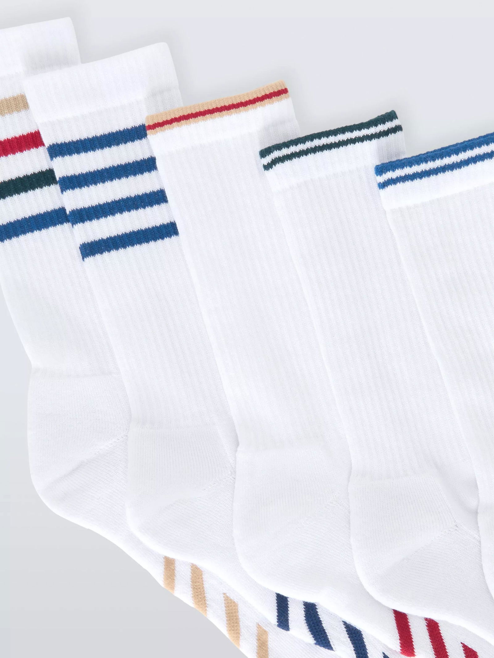 JOHN LEWIS Organic Cotton Assorted Tube Stripe Socks, Pack Of 5, White ...