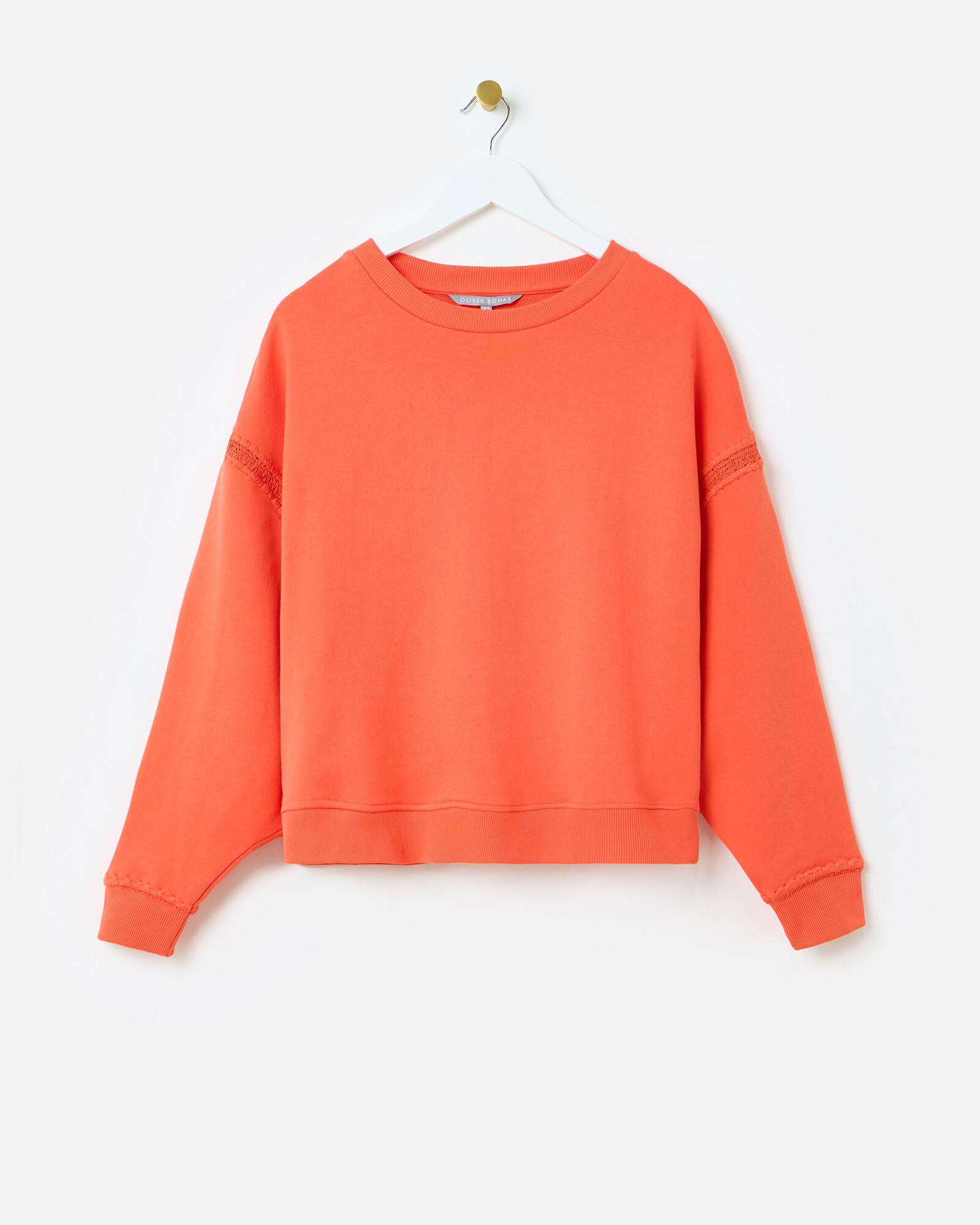 OLIVER BONAS Crochet Detail Drop Shoulder Sweatshirt in Orange | endource