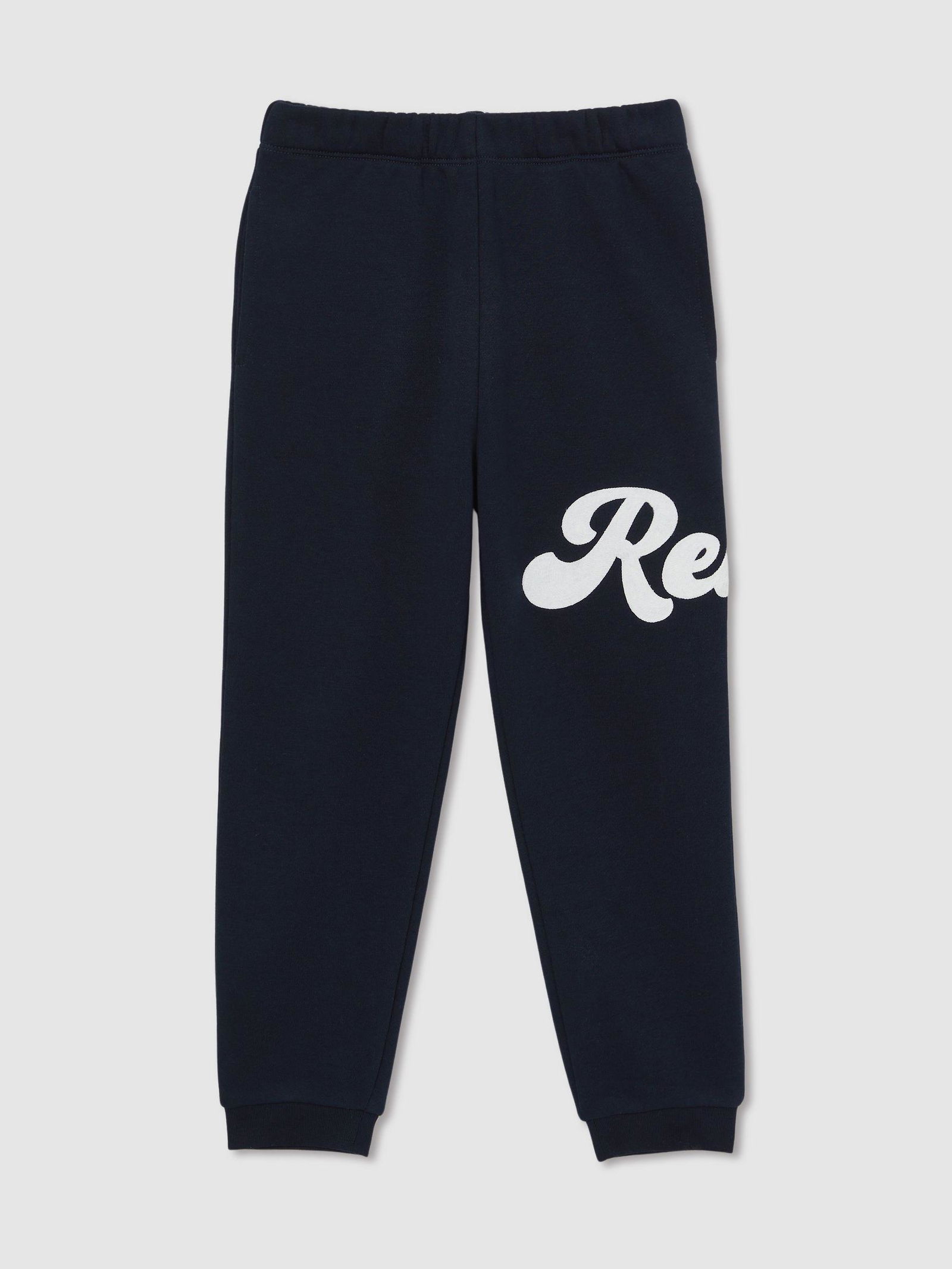 REISS Cotton-Blend Logo Script Joggers in Navy | endource