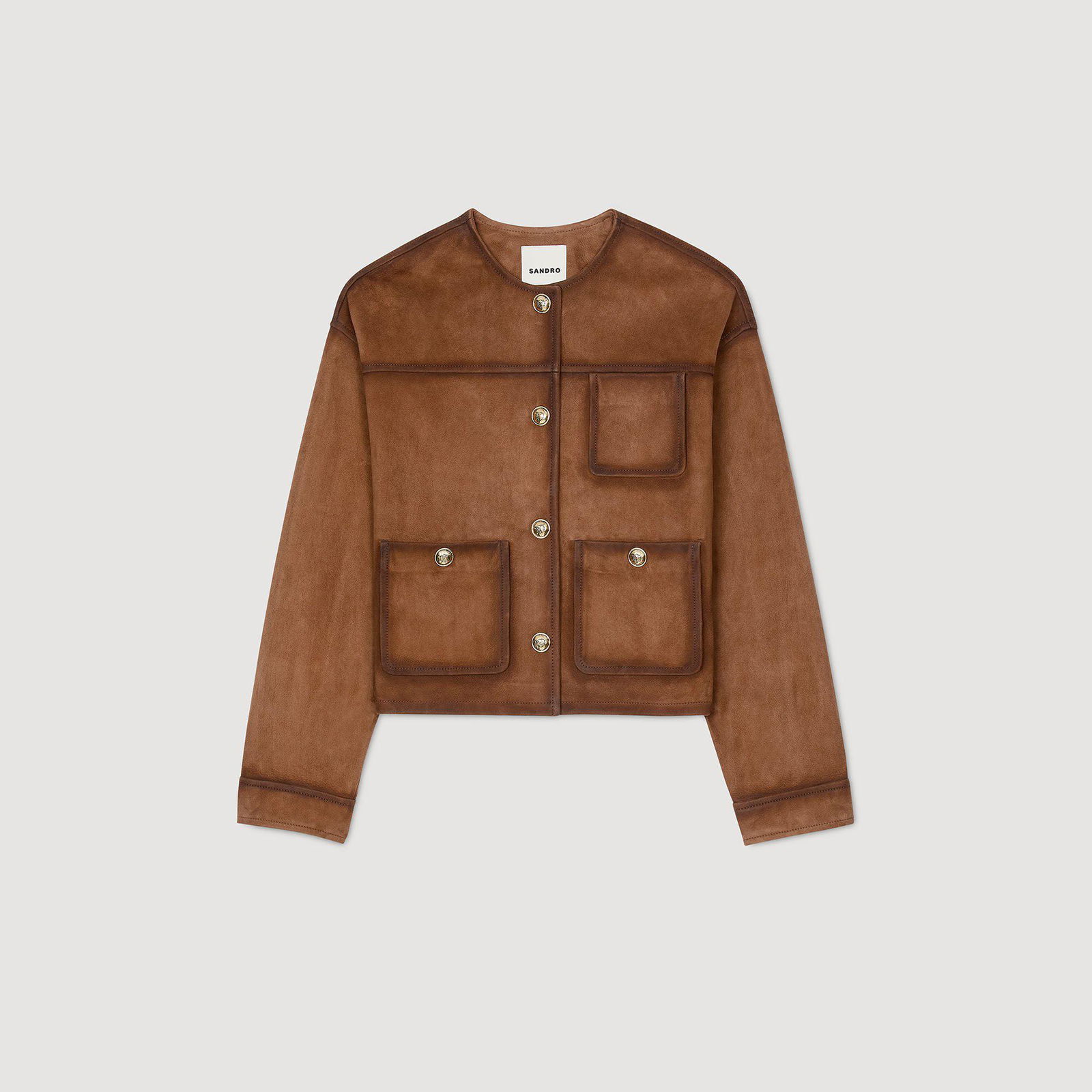 SANDRO Suede Jacket in Camel | endource