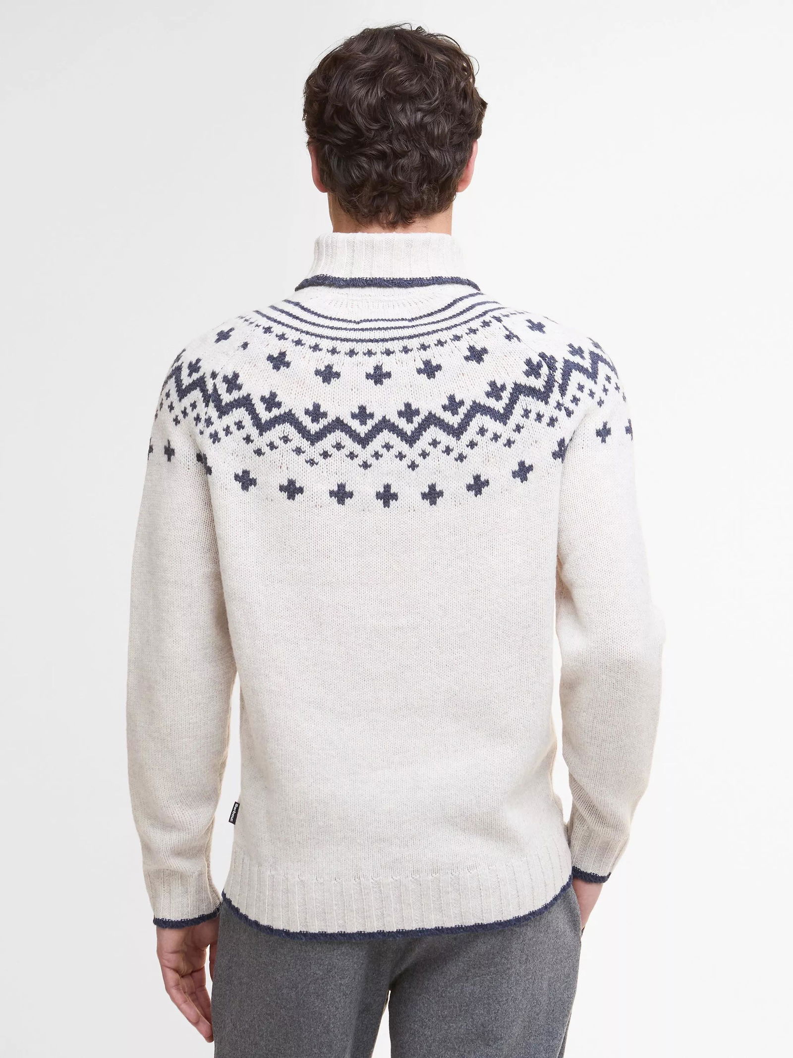 BARBOUR Hewton Geometric Wool Roll Neck Jumper, Whisper White | endource