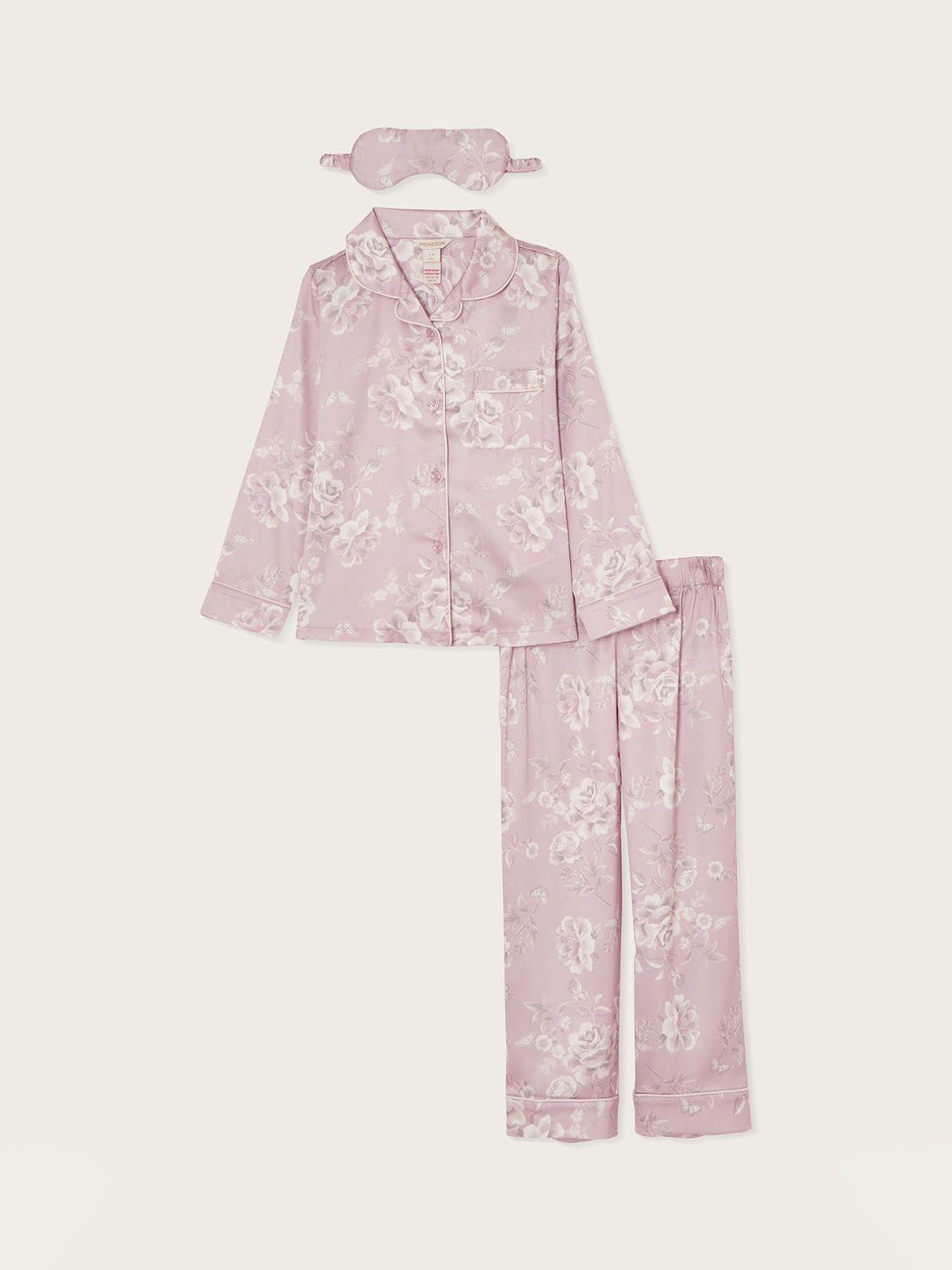 Monsoon Roses Satin Pyjamas & Mask Set in Pink | endource