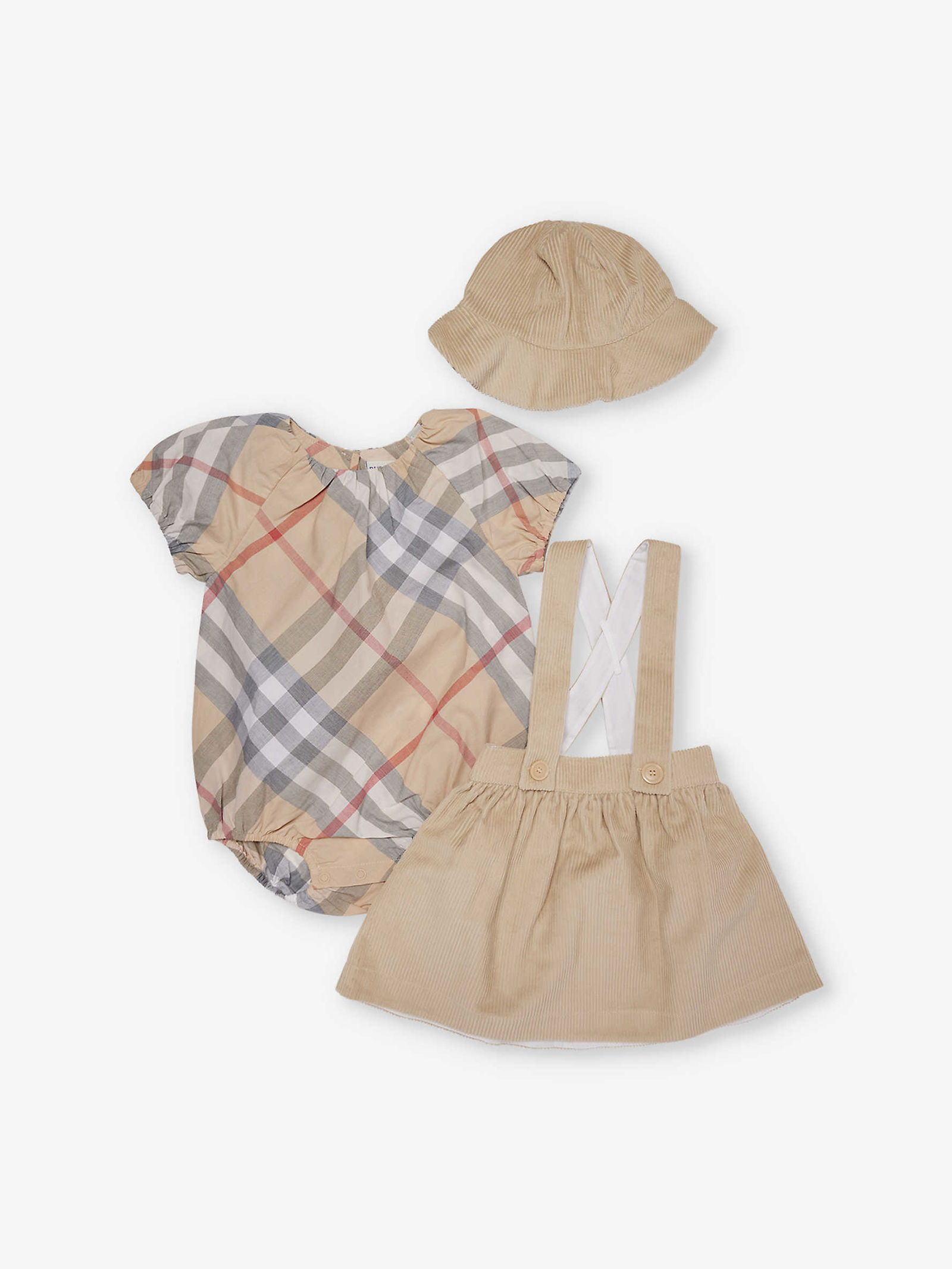 BURBERRY Sofia Check-Print Three-Piece Cotton Set in PALE STONE | endource