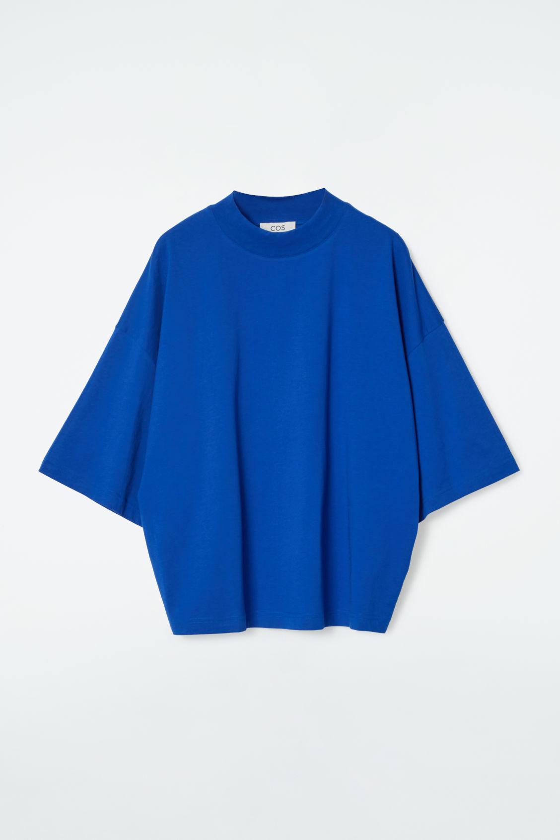 COS Boxy Mock-Neck T-Shirt in COBALT BLUE | Endource