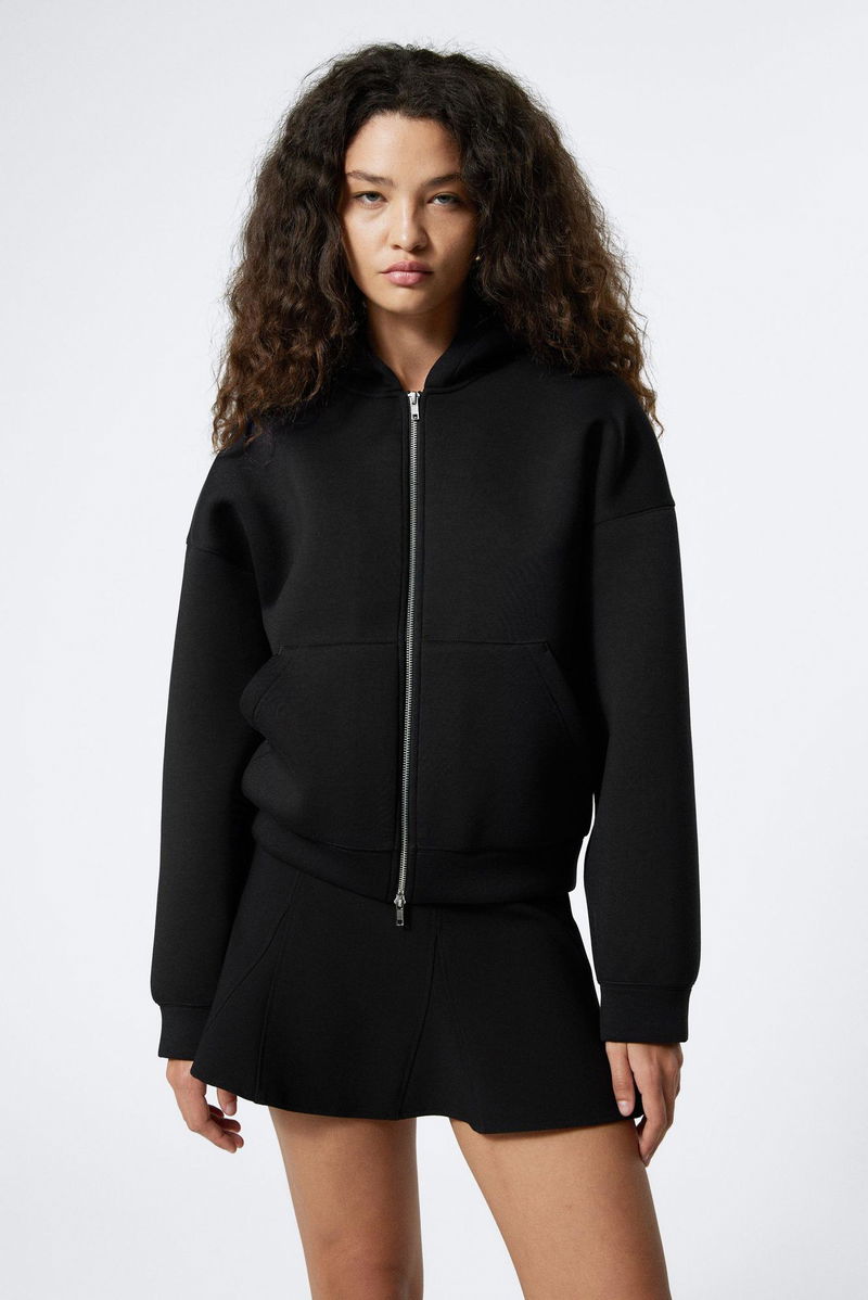 WEEKDAY Oversized Scuba Zip-Hoodie in Really Dark Blue | endource