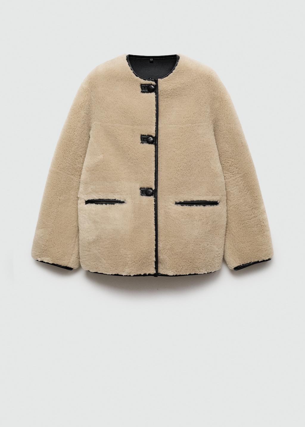 MANGO Fur-Effect Coat With Appliqués in Khaki | endource