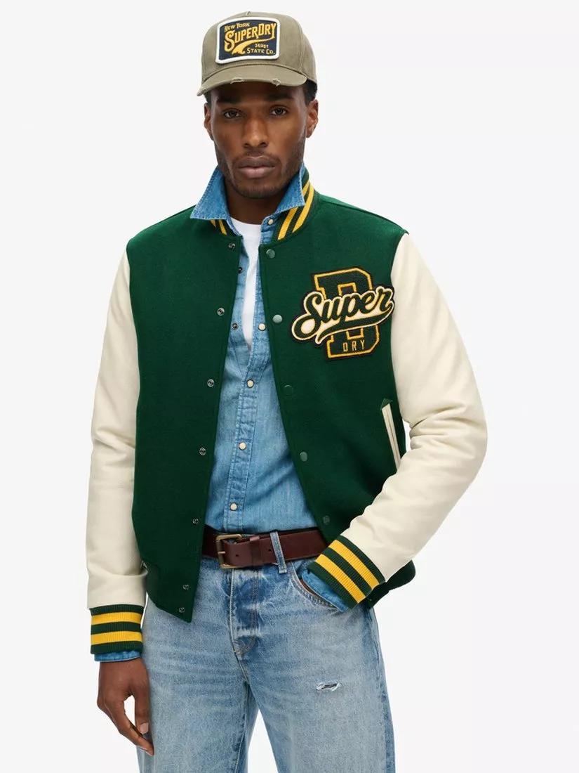 SUPERDRY Varsity Bomber Jacket in Pine Green | endource