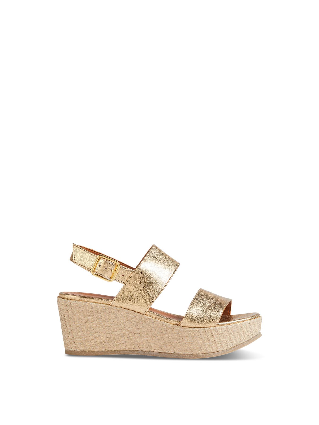 L.K. BENNETT Adria Leather Raffia Wedges in Gold | endource
