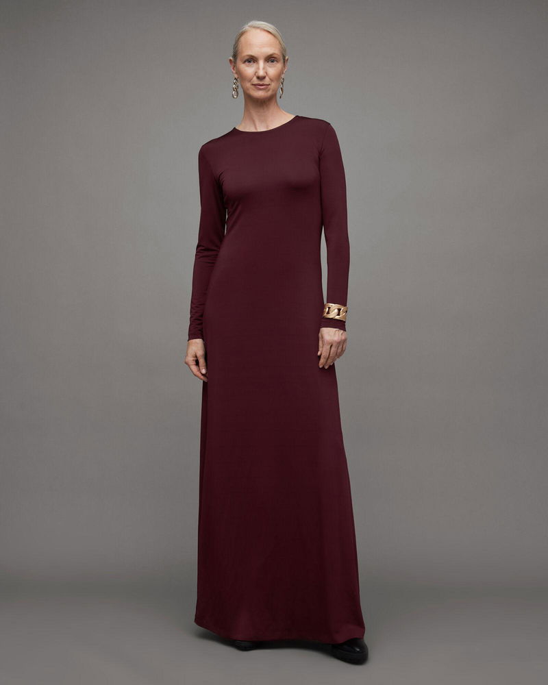 ALLSAINTS Katlyn Long Sleeve Stretch Maxi Dress in Winter Orchid Red ...