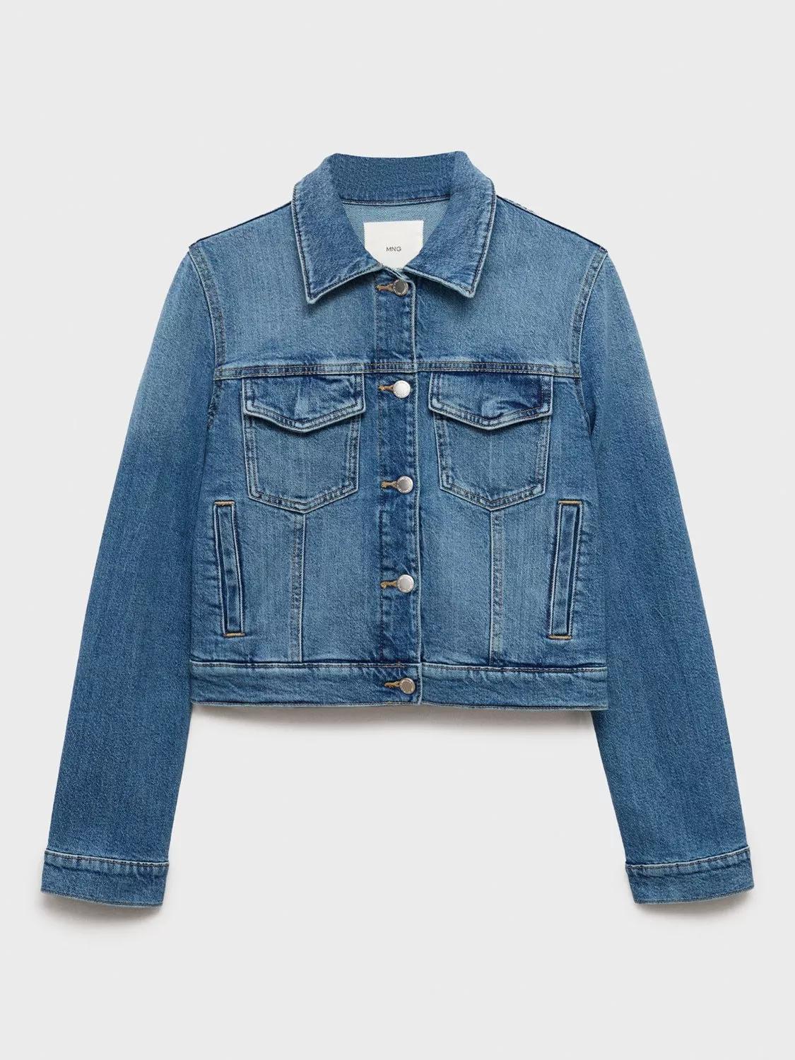 MANGO Vicky Button Down Denim Jacket in Mid Blue | endource