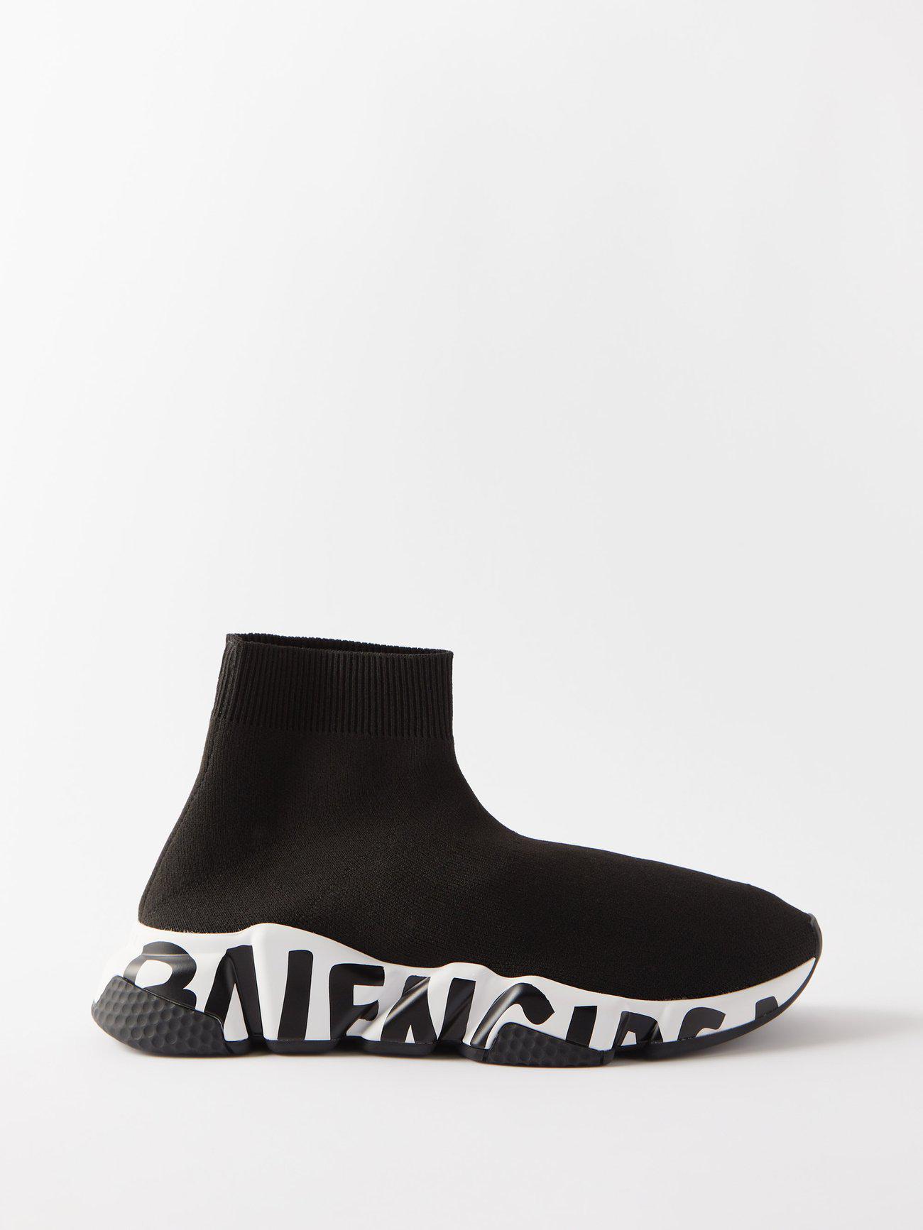 BALENCIAGA Speed Graffiti-Print Recycled-Knit Trainers in Black | Endource