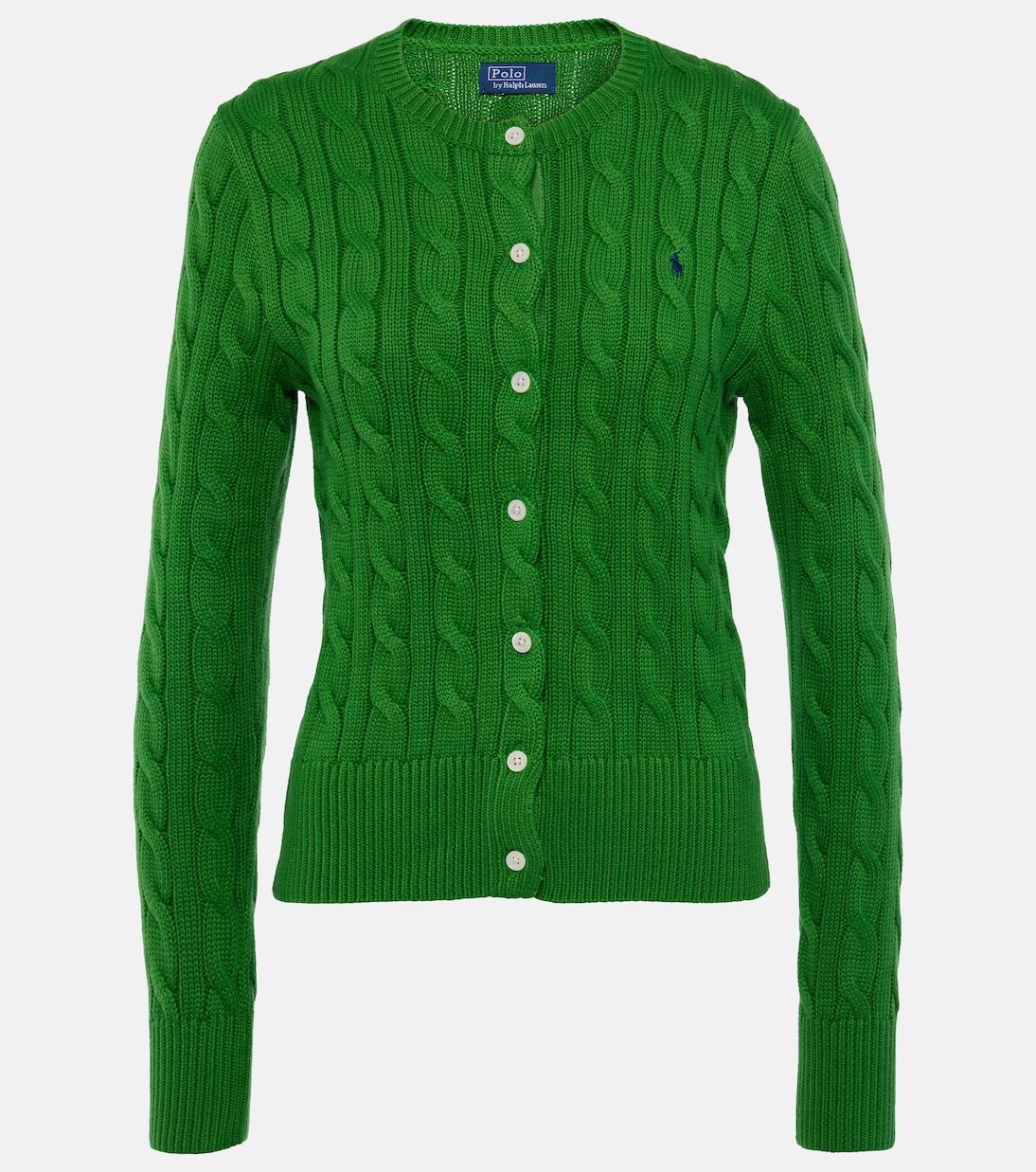 POLO RALPH LAUREN Cable-Knit Cotton Cardigan in Green | endource