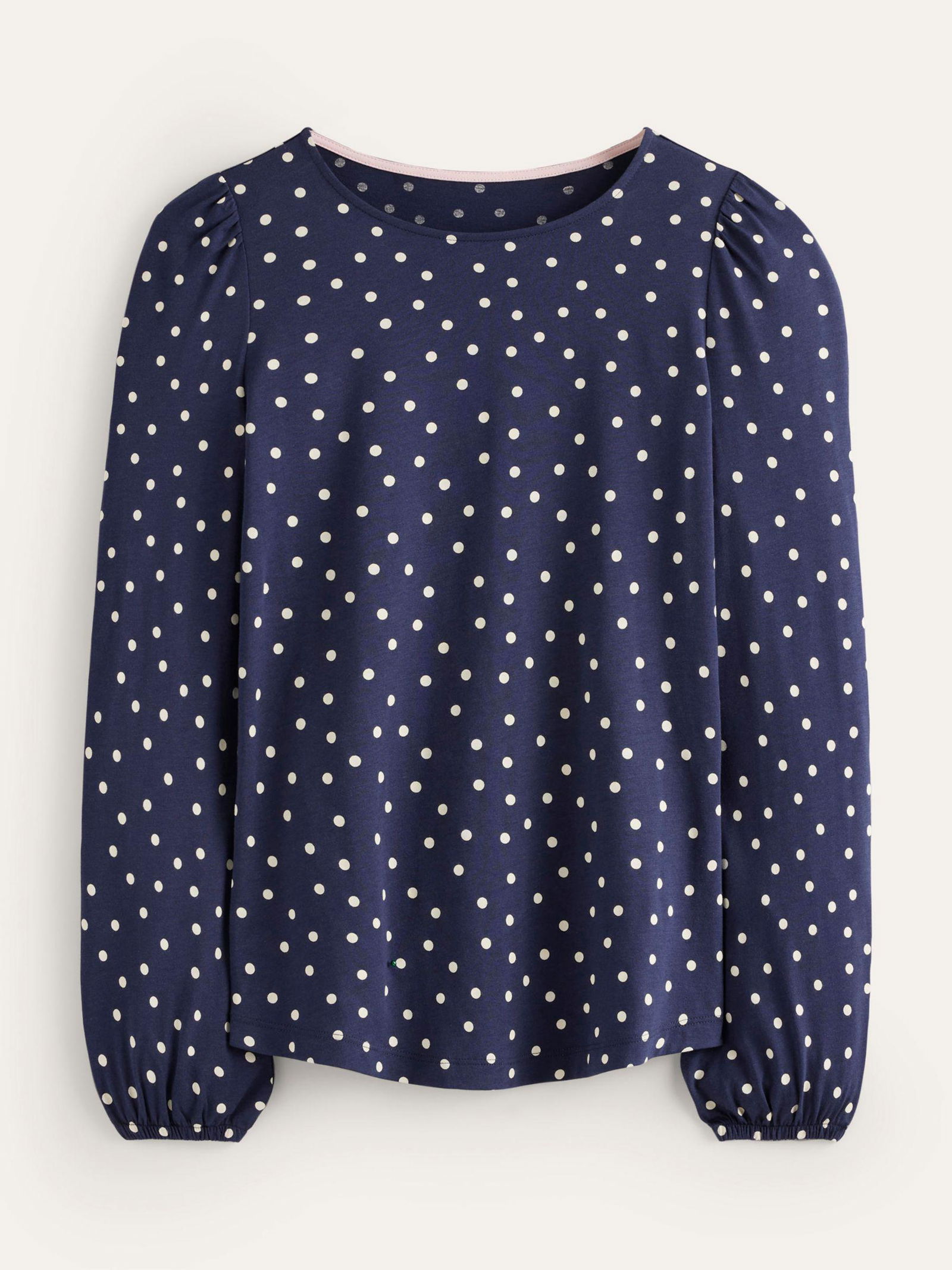 BODEN Polka Dot Puff Shoulder Top in Navy | endource