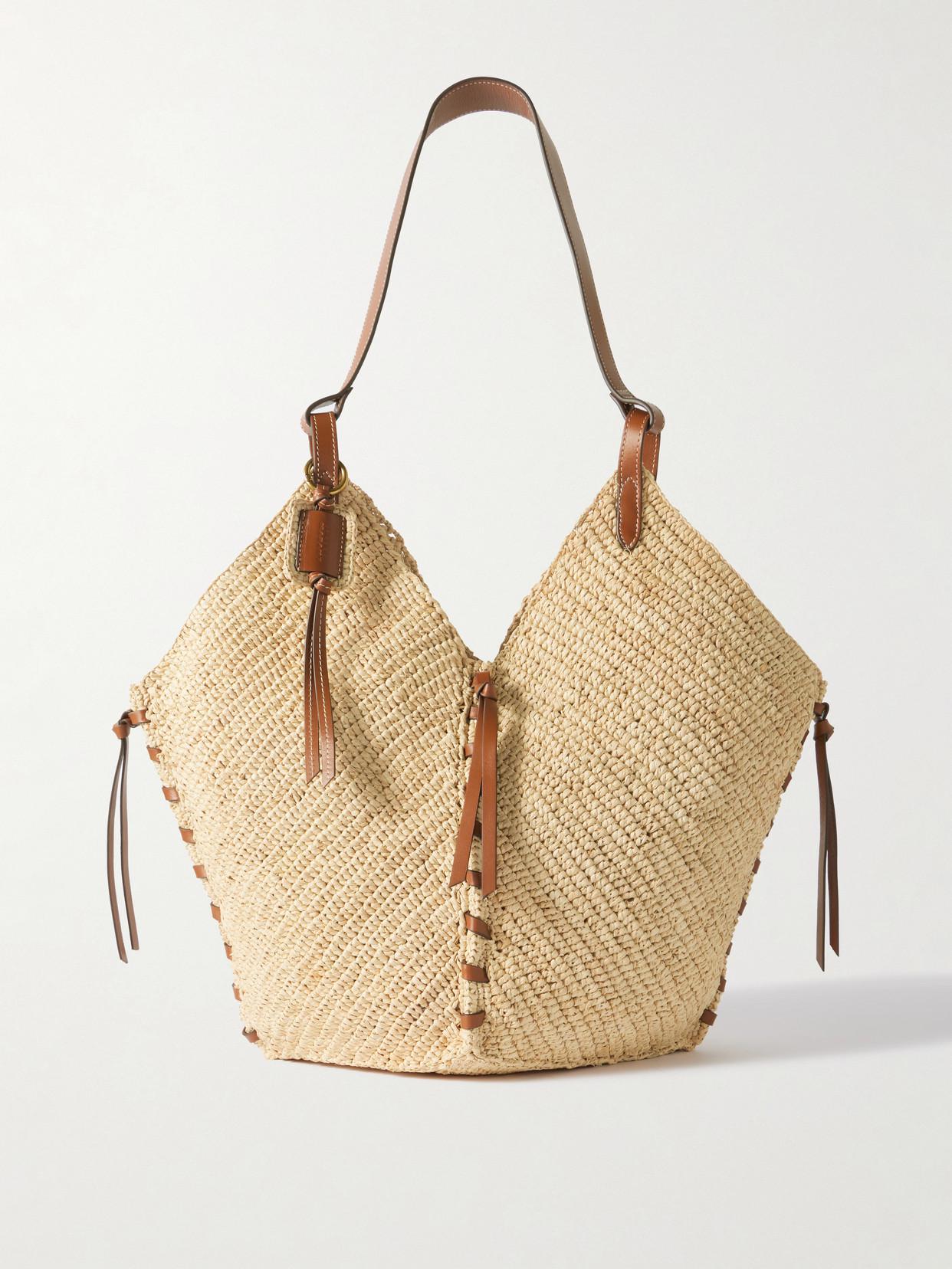 ISABEL MARANT 25P Tampa Leather-Trimmed Raffia Bucket Bag in Neutrals ...