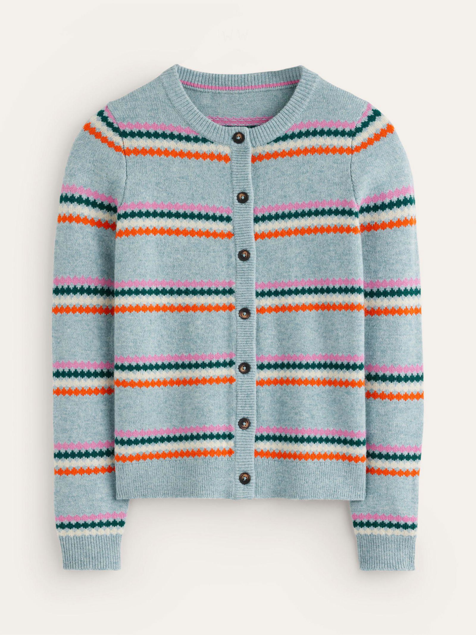 BODEN Edie Fair Isle Wool Blend Cardigan in Blue/Multi | endource