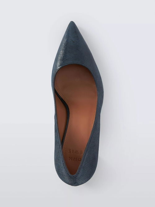 JOHN LEWIS Alba Leather Pointed Toe Block Heel Court Shoes, Azul | endource
