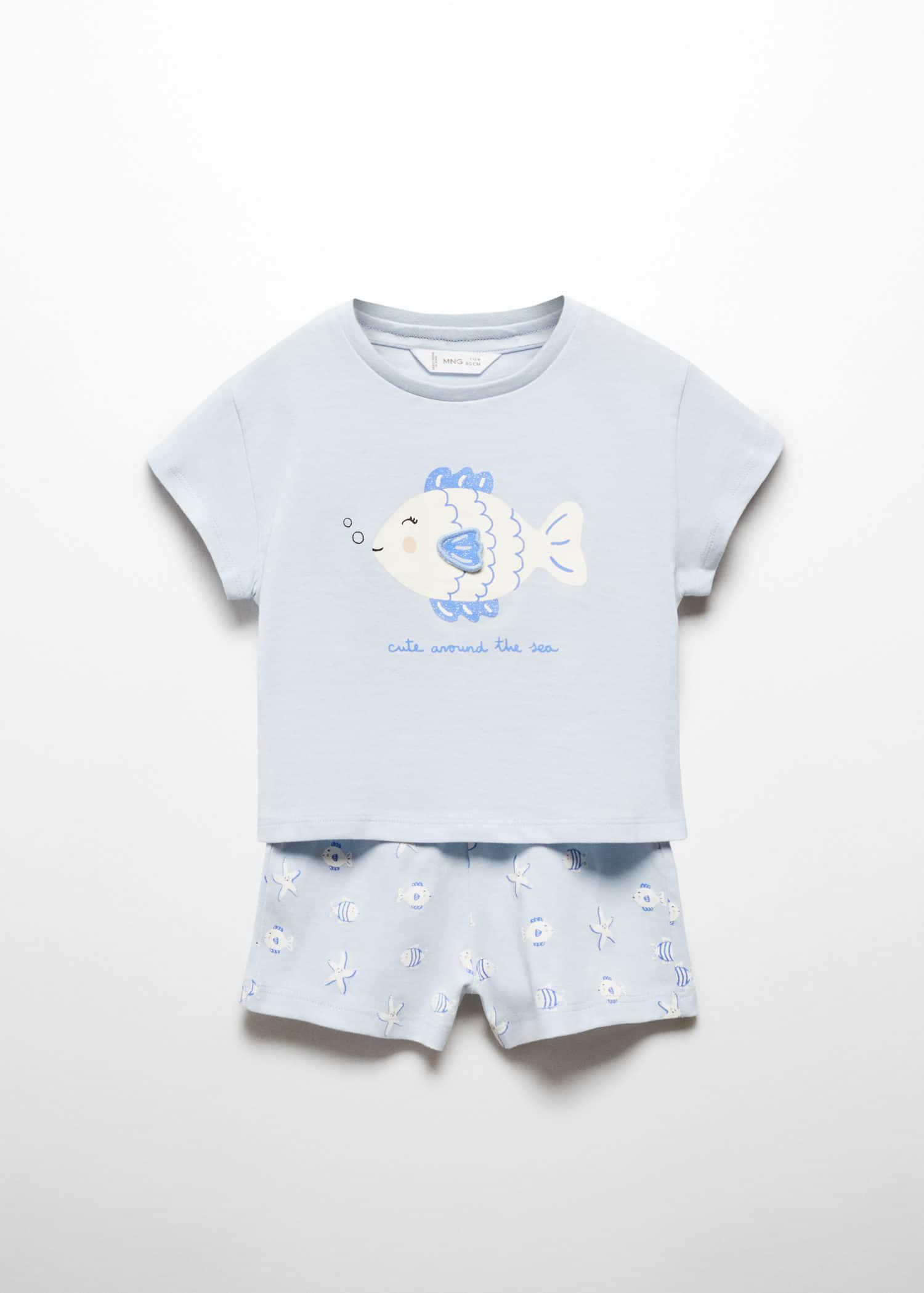 MANGO Printed Short Pyjamas in Sky Blue | Endource
