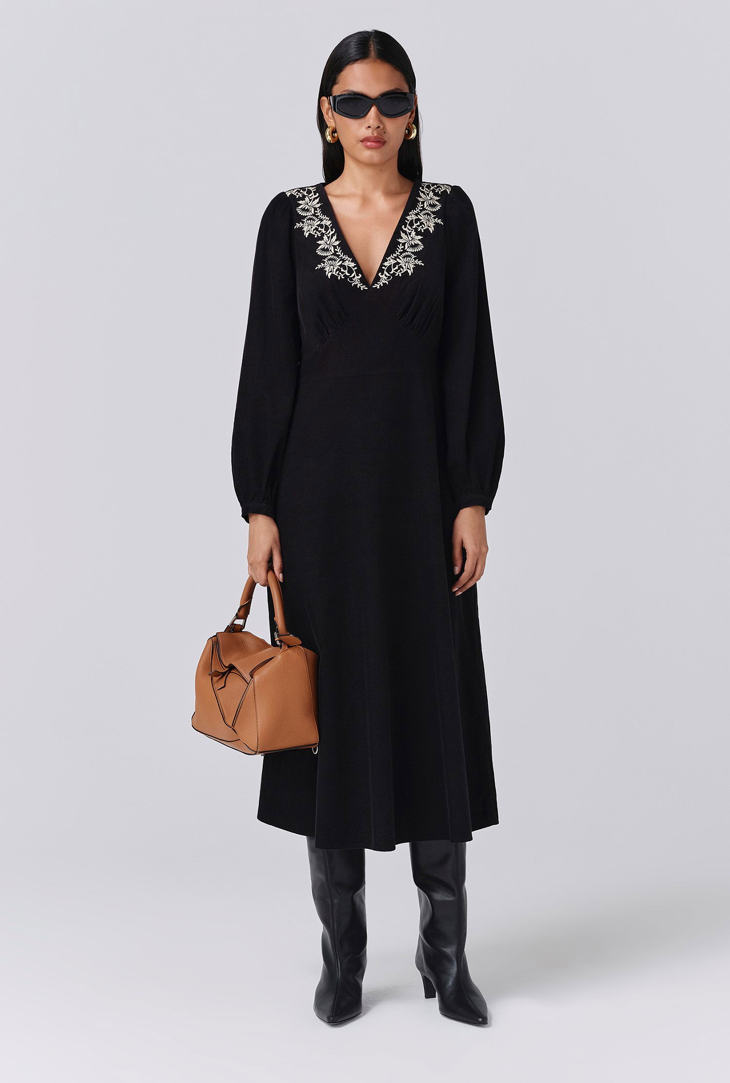 GHOST Sienna Embroidered Corduroy Midi Dress | endource
