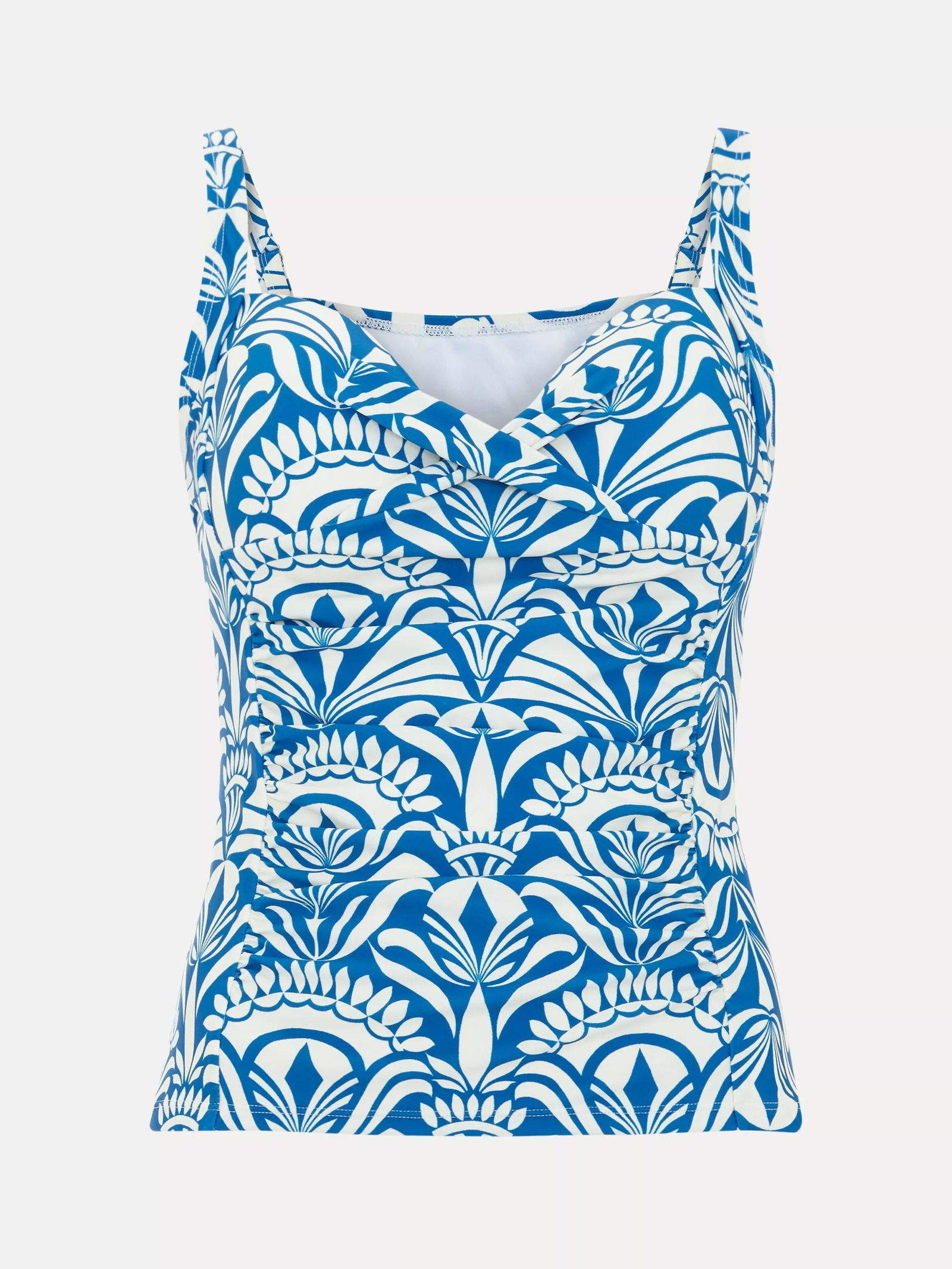 PHASE EIGHT Tile Print Ruched Tankini Top in Blue/Multi | endource