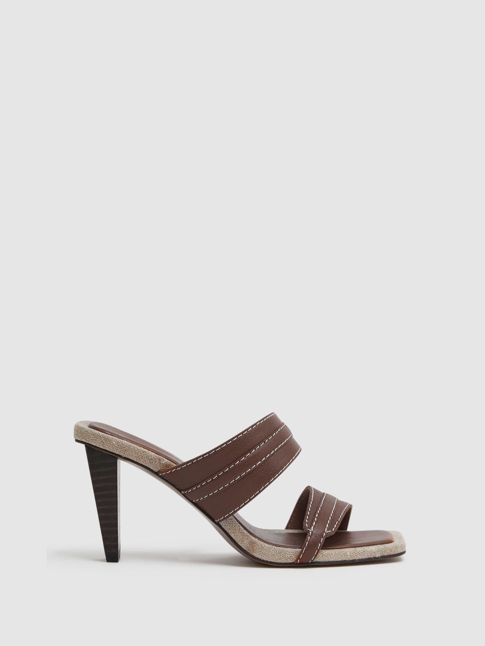 REISS Ruby Leather Strap Heeled Mules in Tan | endource