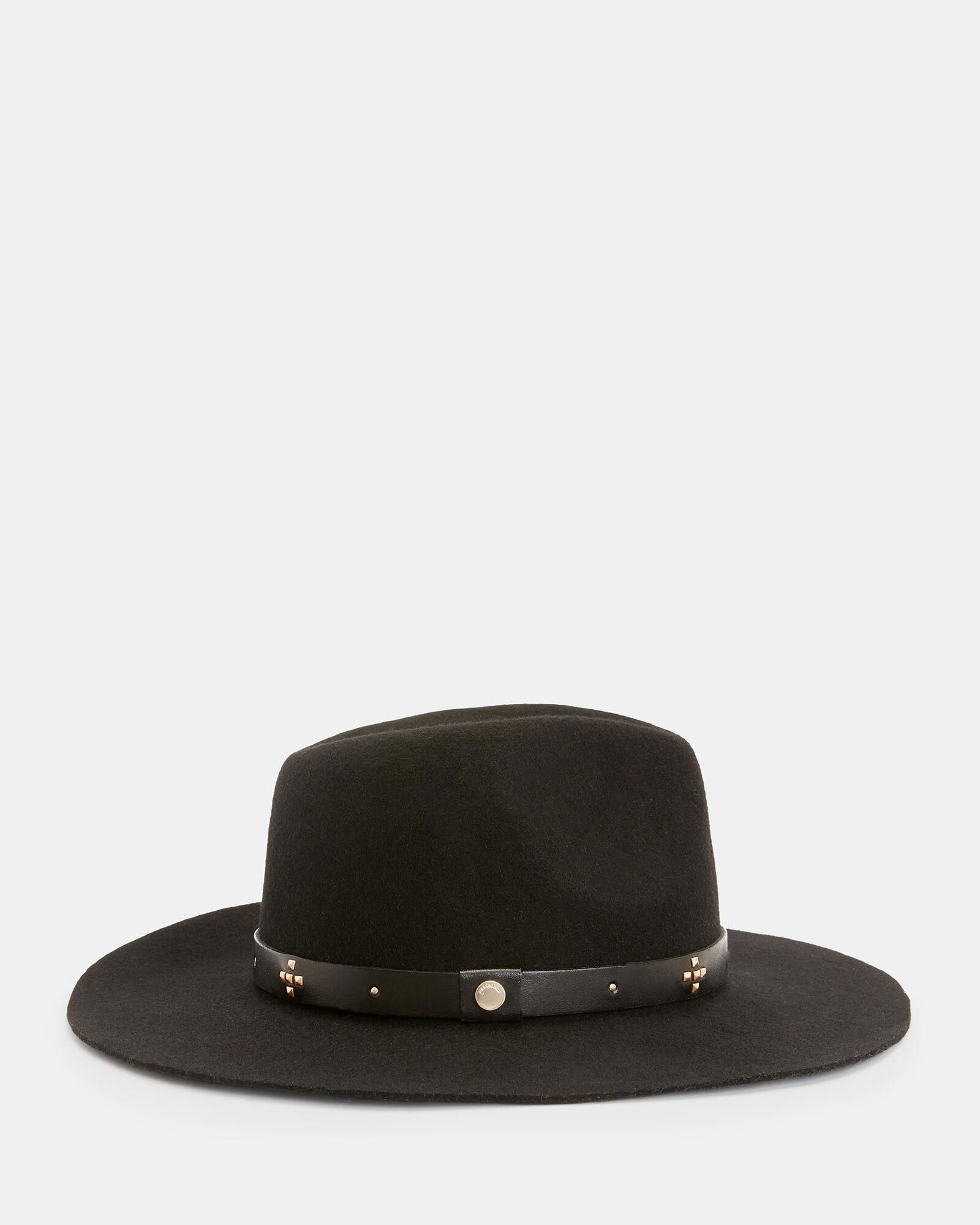 ALLSAINTS Nova Studded Leather Band Fedora Hat in BLACK/WARM BRASS ...