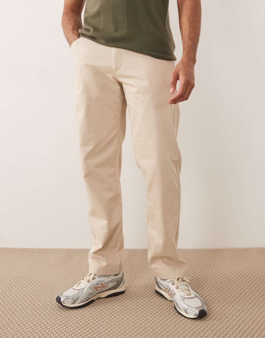 MANGO 100% Cotton Straight Trouser In Cream | endource