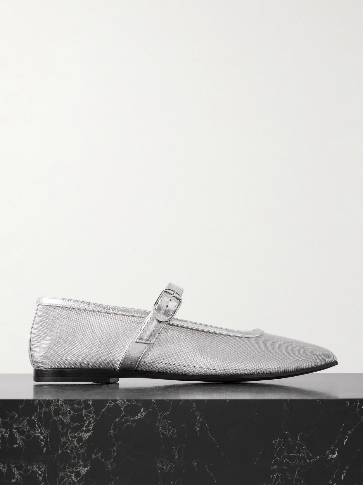 LE MONDE BERYL Metallic Leather-Trimmed Mesh Mary Jane Ballet Flats in ...