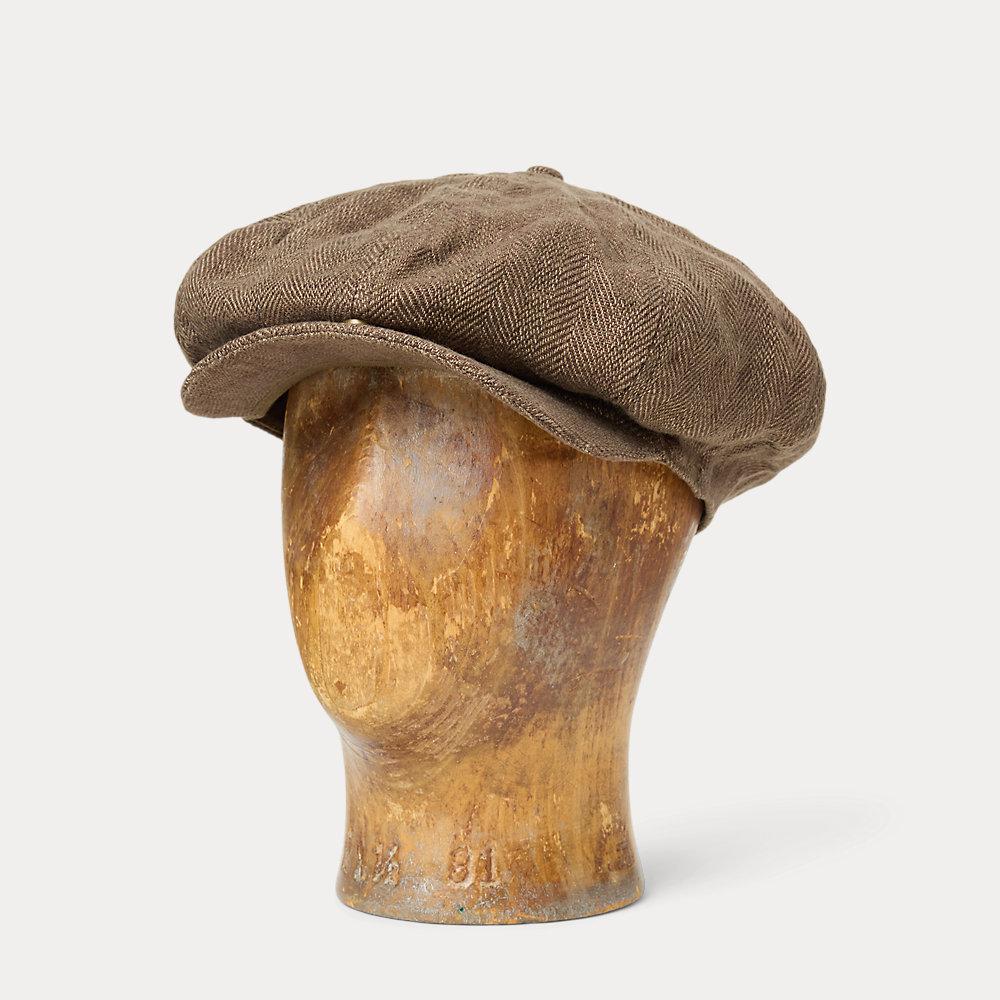 RALPH LAUREN RRL Linen Herringbone Newsboy Cap in Brown | endource