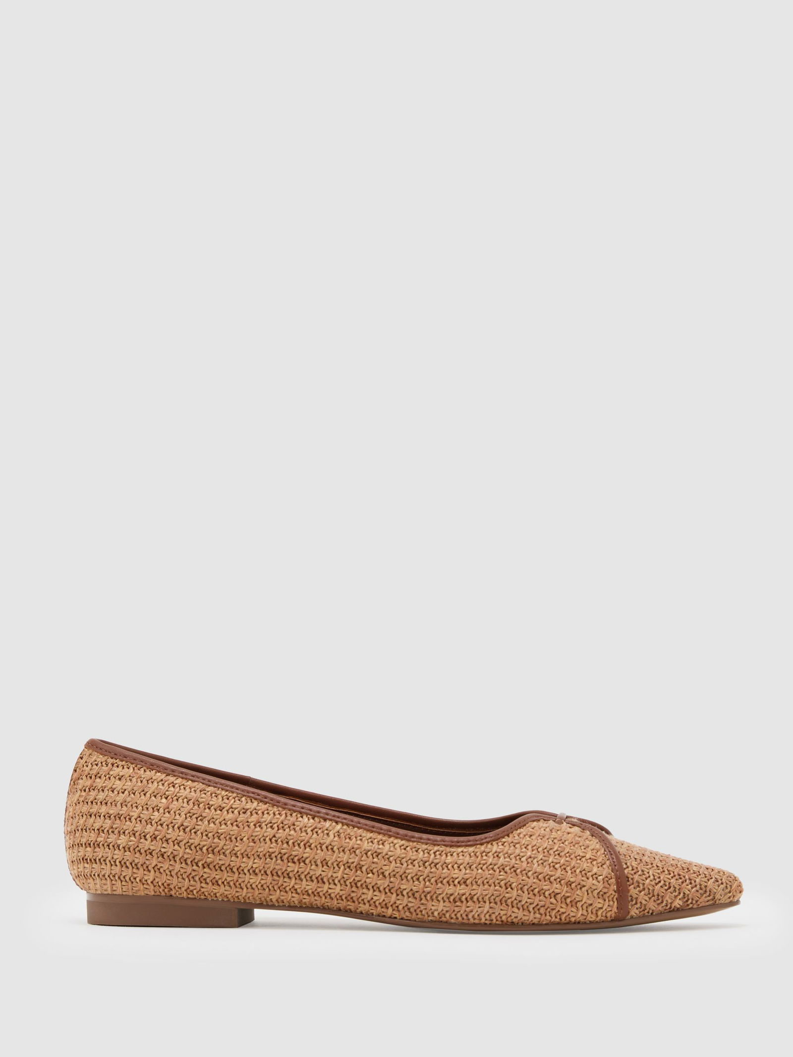 REISS Raffia-Effect Pointed-Toe Ballerina Shoes | endource
