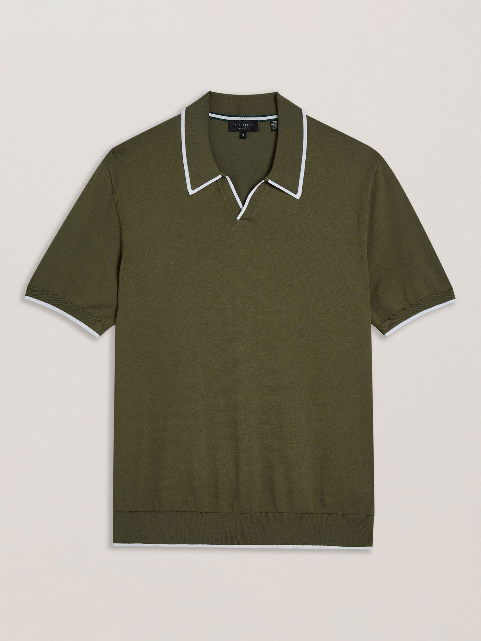 TED BAKER Open Neck Polo Top in Green Olive | Endource
