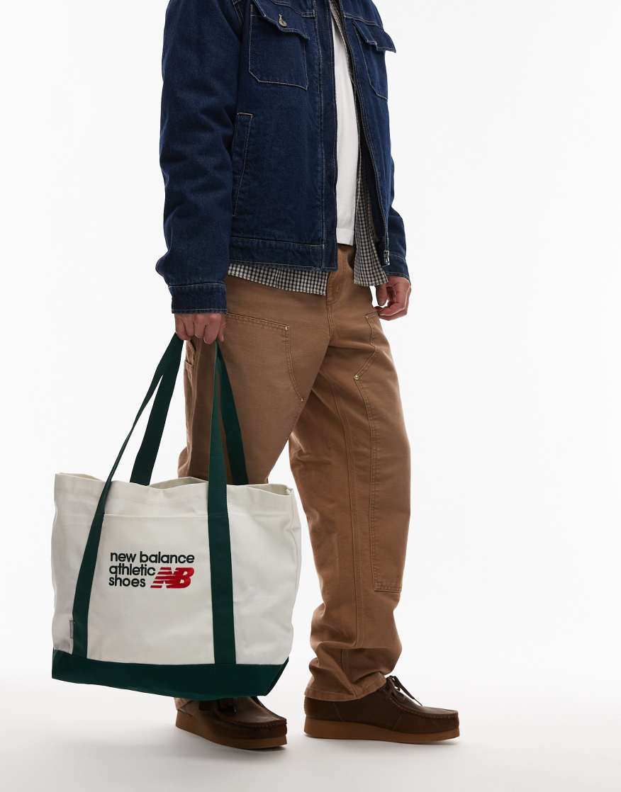 NEW BALANCE Canvas Tote Bag In Off White And Green | endource