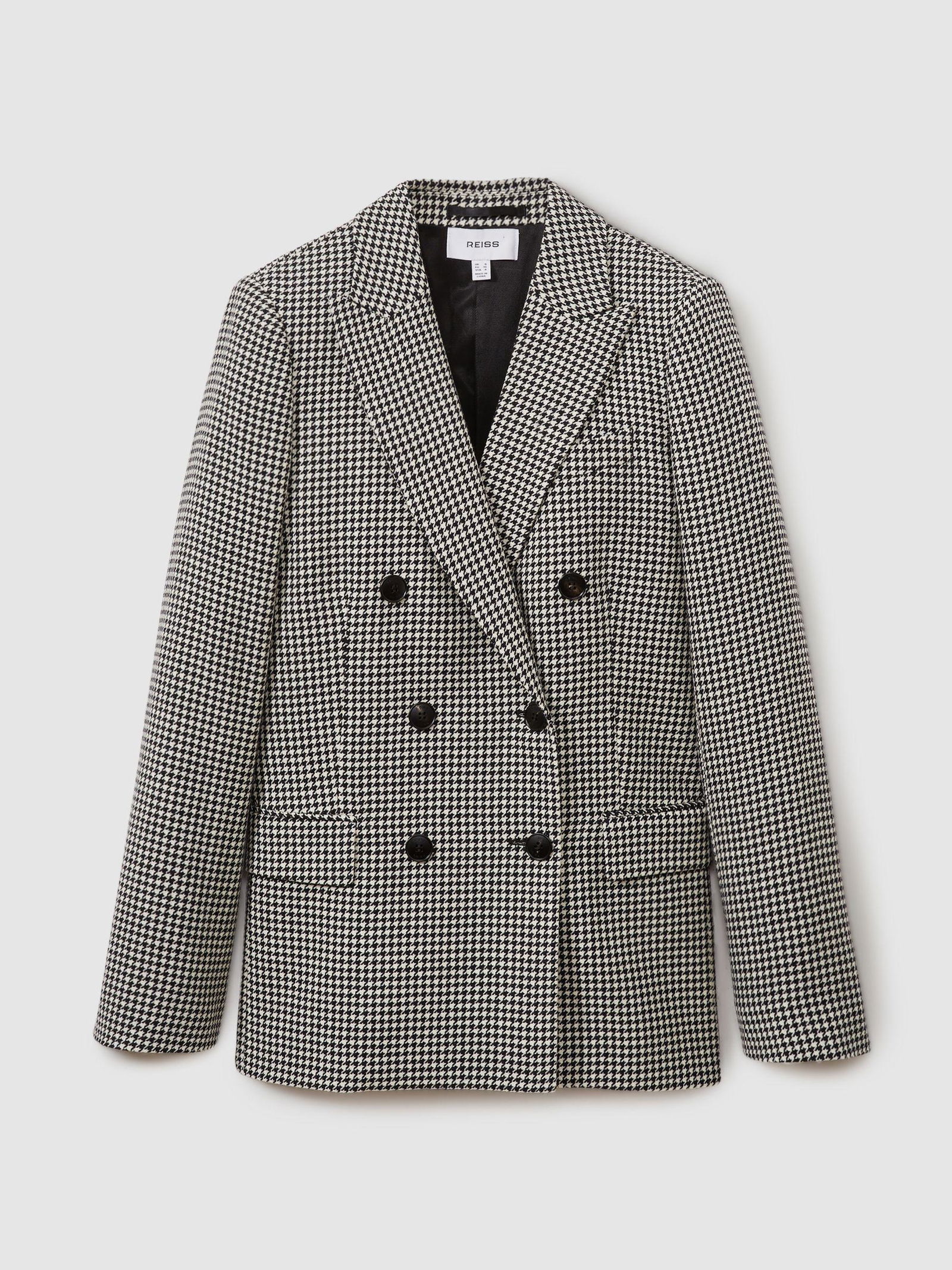 REISS Wool Dogtooth Double Breasted Blazer in Black/White | Endource