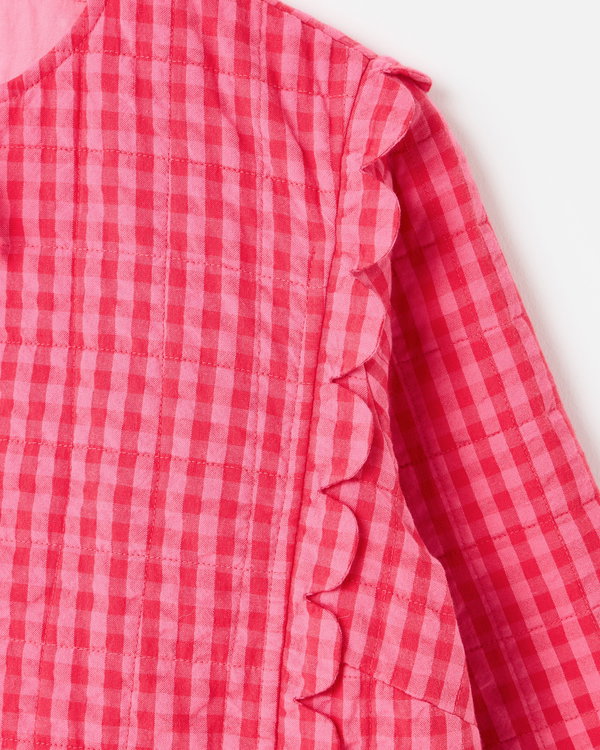 OLIVER BONAS Pink Gingham Scalloped Quilted Jacket | endource