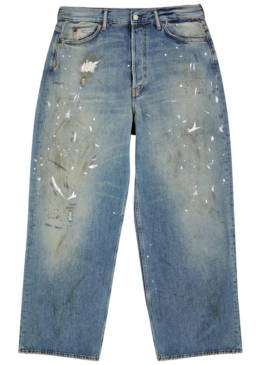 ACNE STUDIOS Paint-Splattered Distressed Wide-Leg Jeans | endource
