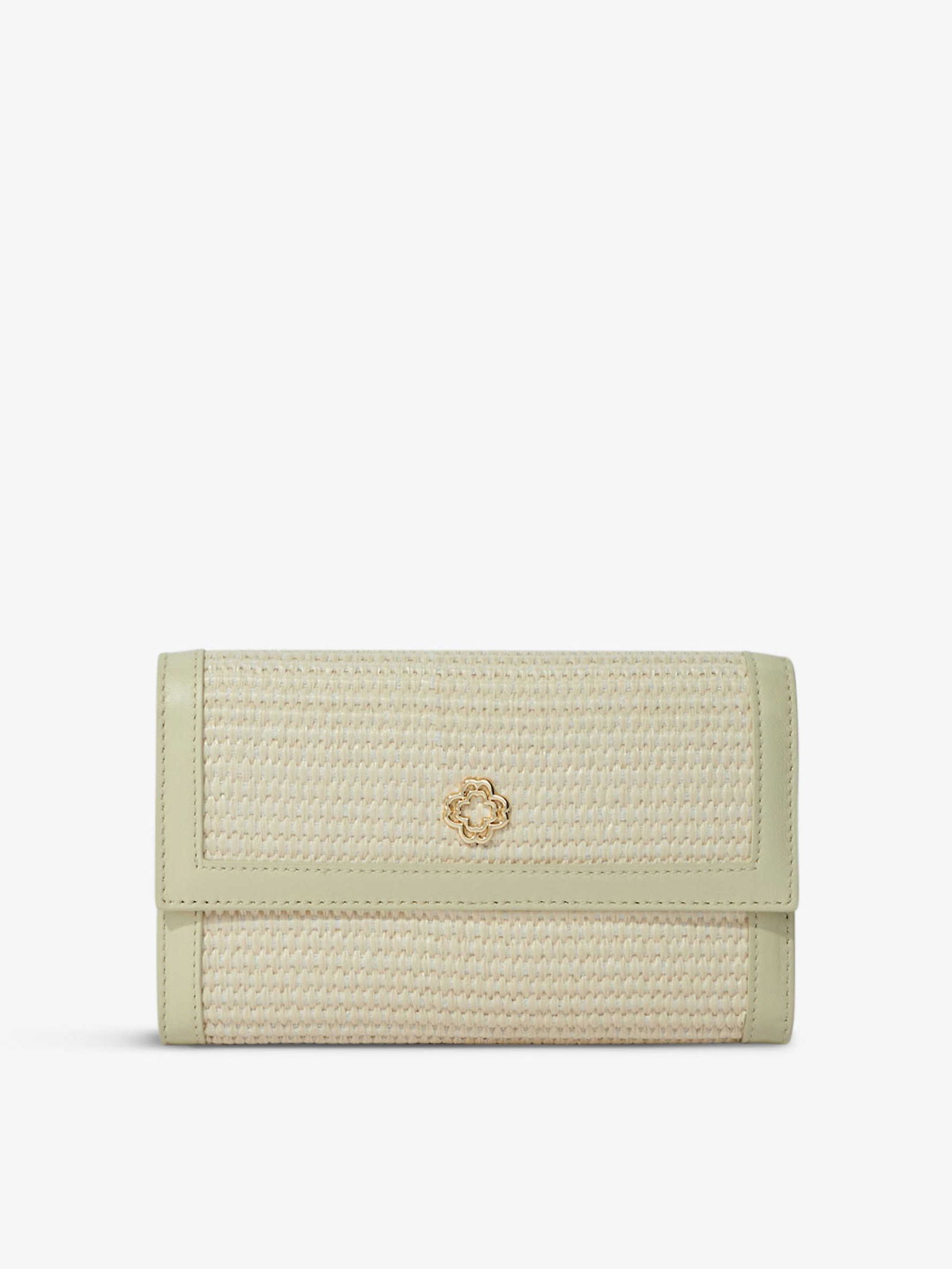 MAJE Logo-Embellished Woven Clutch Bag in Naturels | Endource