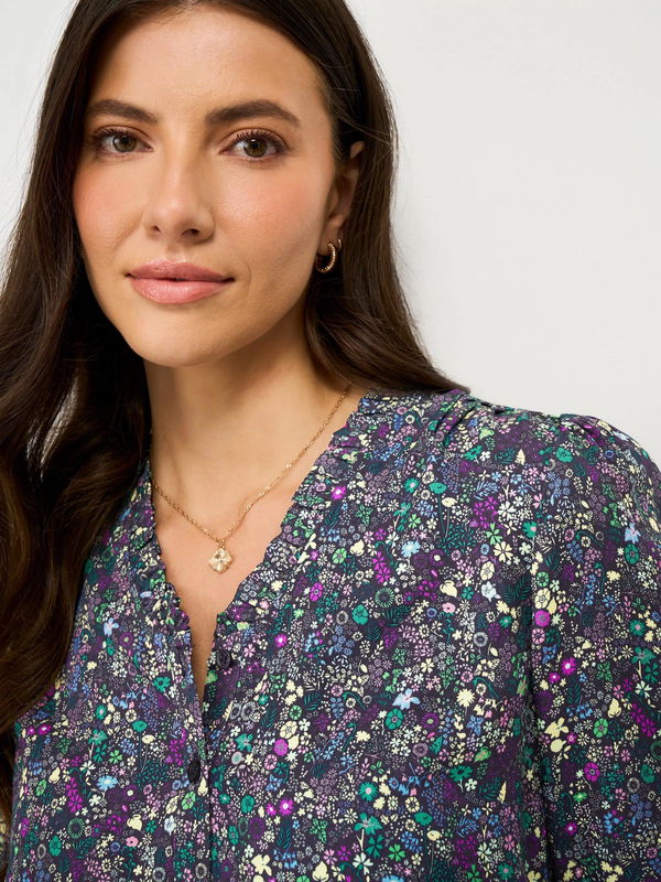 CREW CLOTHING Celeste Meadow Floral Top, Indigo Blue | endource