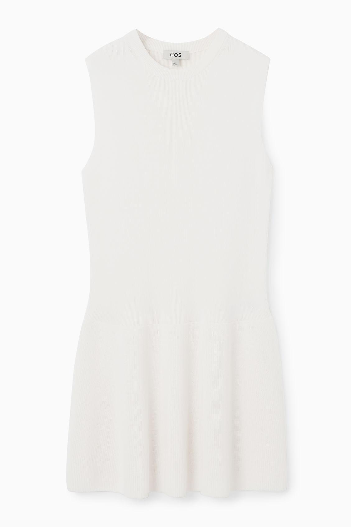 COS Ribbed-Knit Dropped-Waist Mini Dress in WHITE | Endource