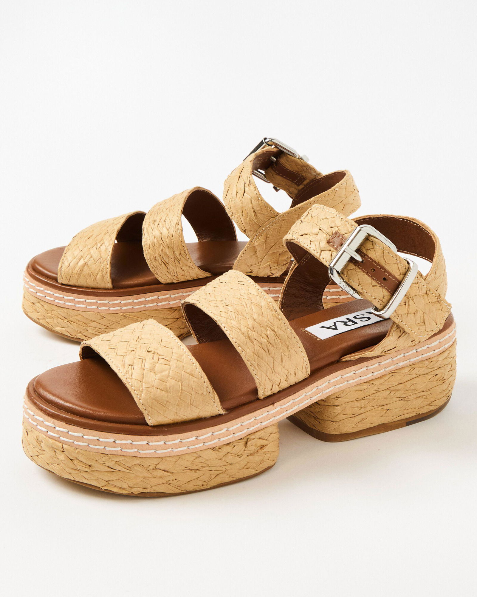 ASRA Elijah Raffia Platform Sandals in Natural | endource