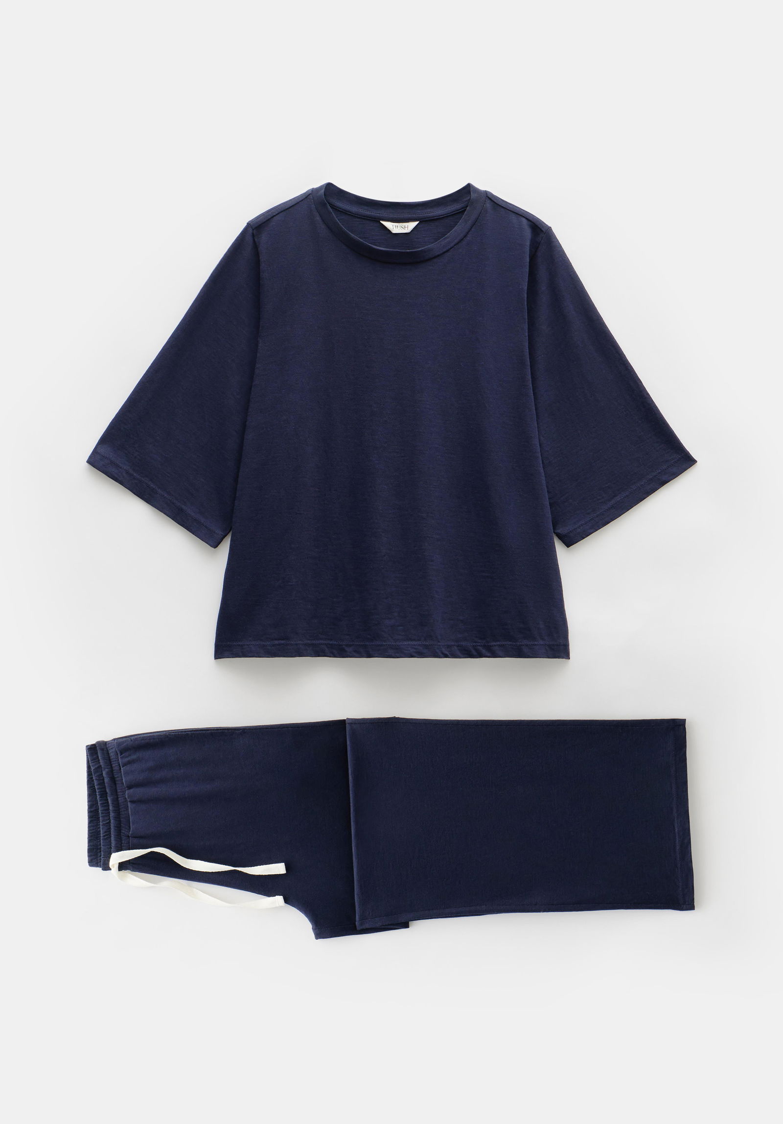 HUSH Midy Cotton Slub Contrast Cord Pyjamas in Navy | endource
