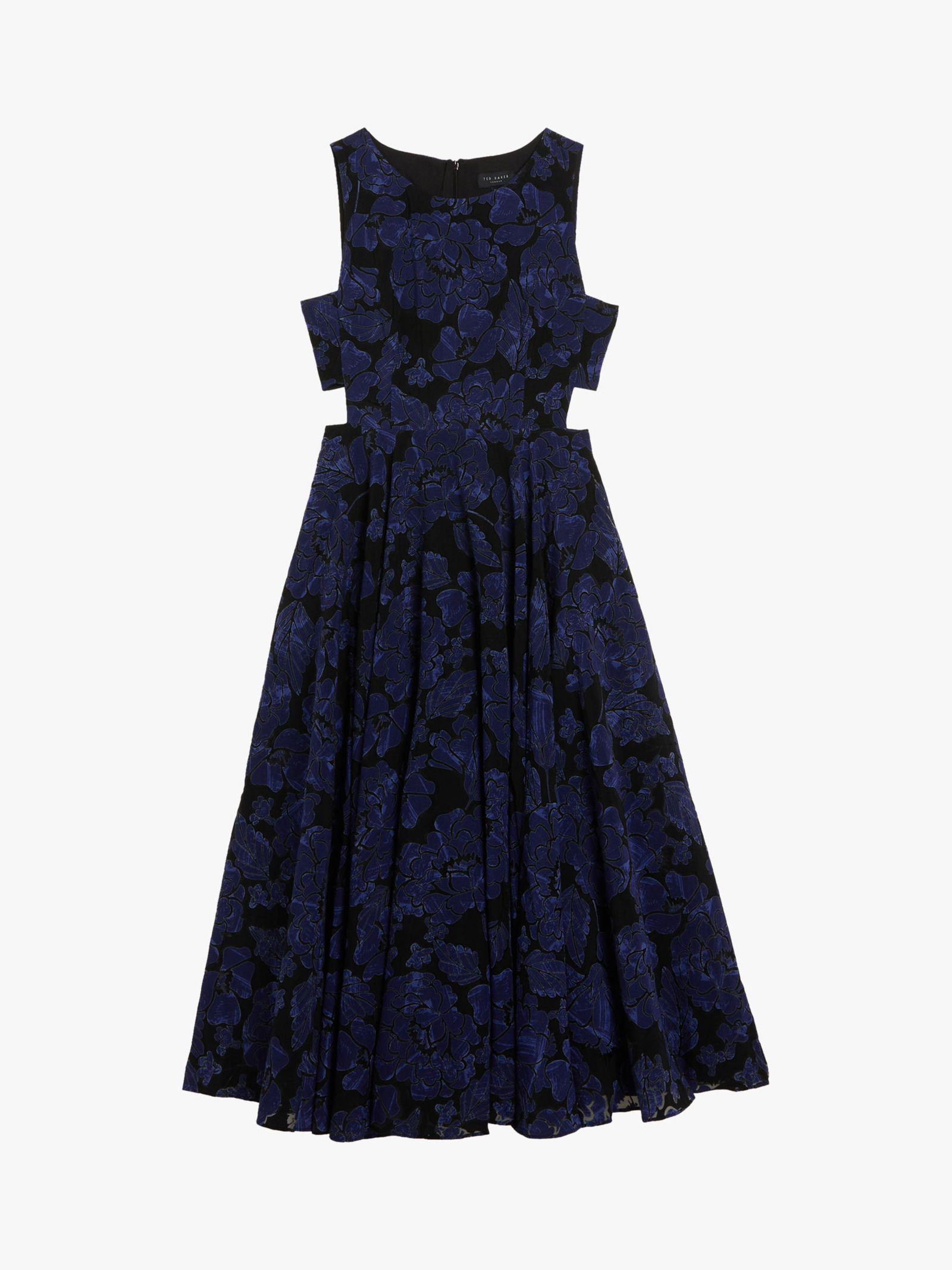 TED BAKER Occhito Textured Floral Print Cut Out Midi Dress | endource