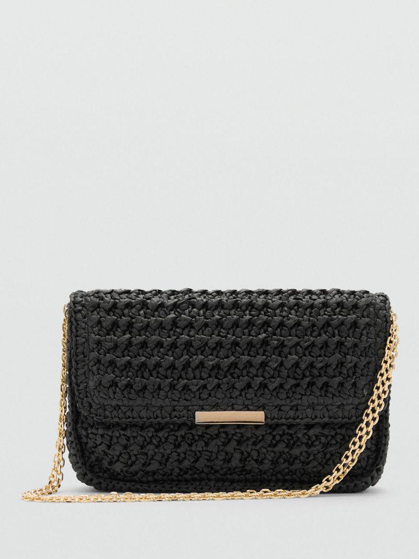 MANGO Madrid Straw Crossbody Bag in Black | endource