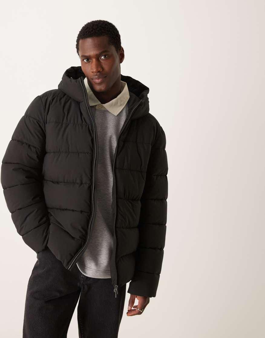 MANGO Technology Hooded Puffer Jacket in BLACK | endource