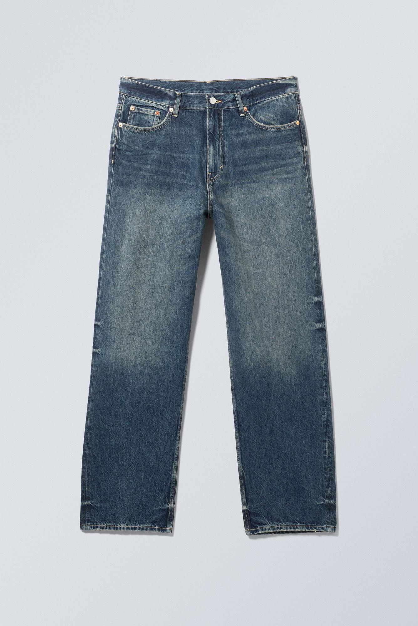 WEEKDAY Galaxy Loose Straight Leg Jeans in Moss Blue | endource