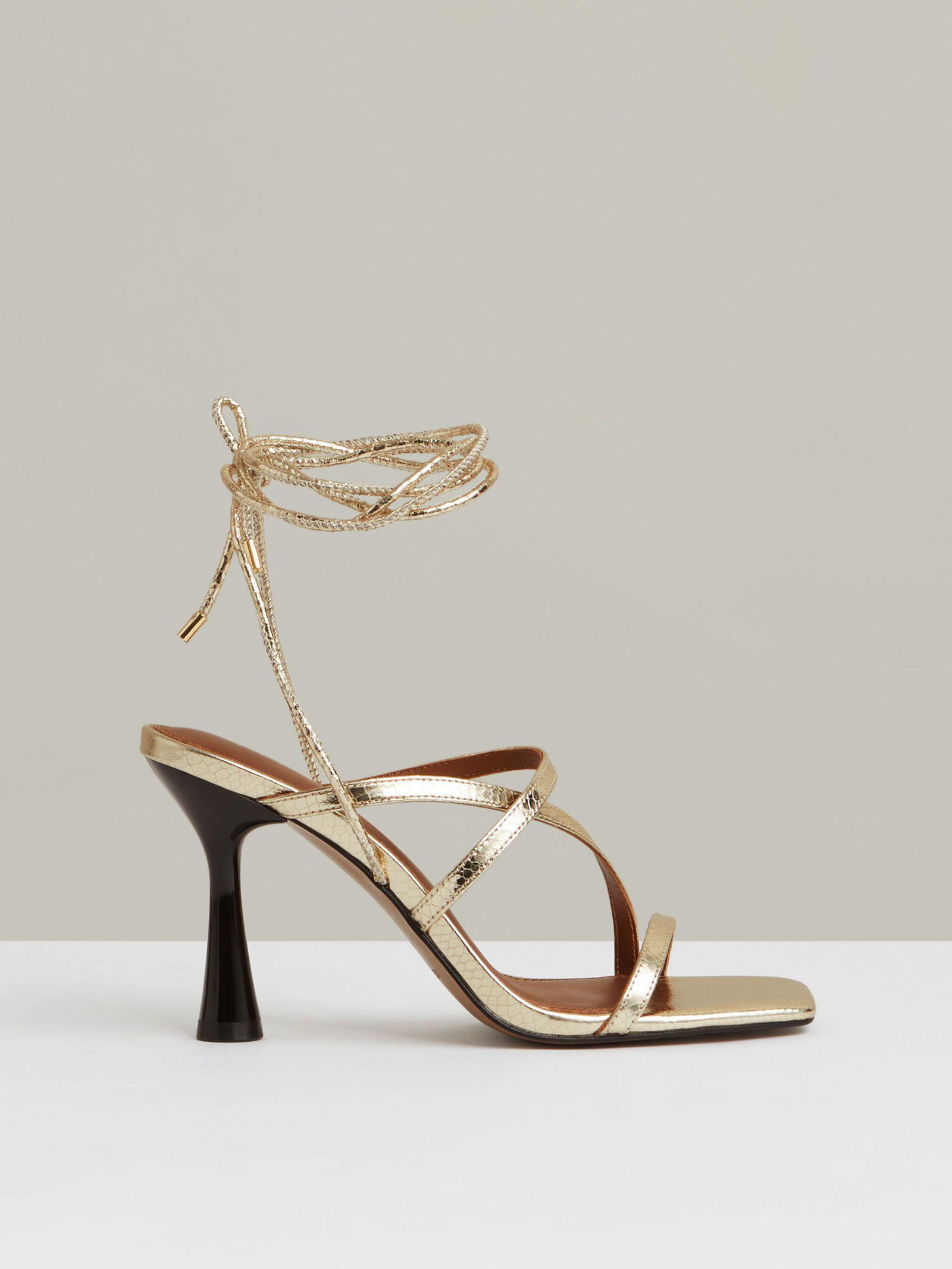 REISS Rebecca Leather Metallic Strappy Heeled Sandals | endource