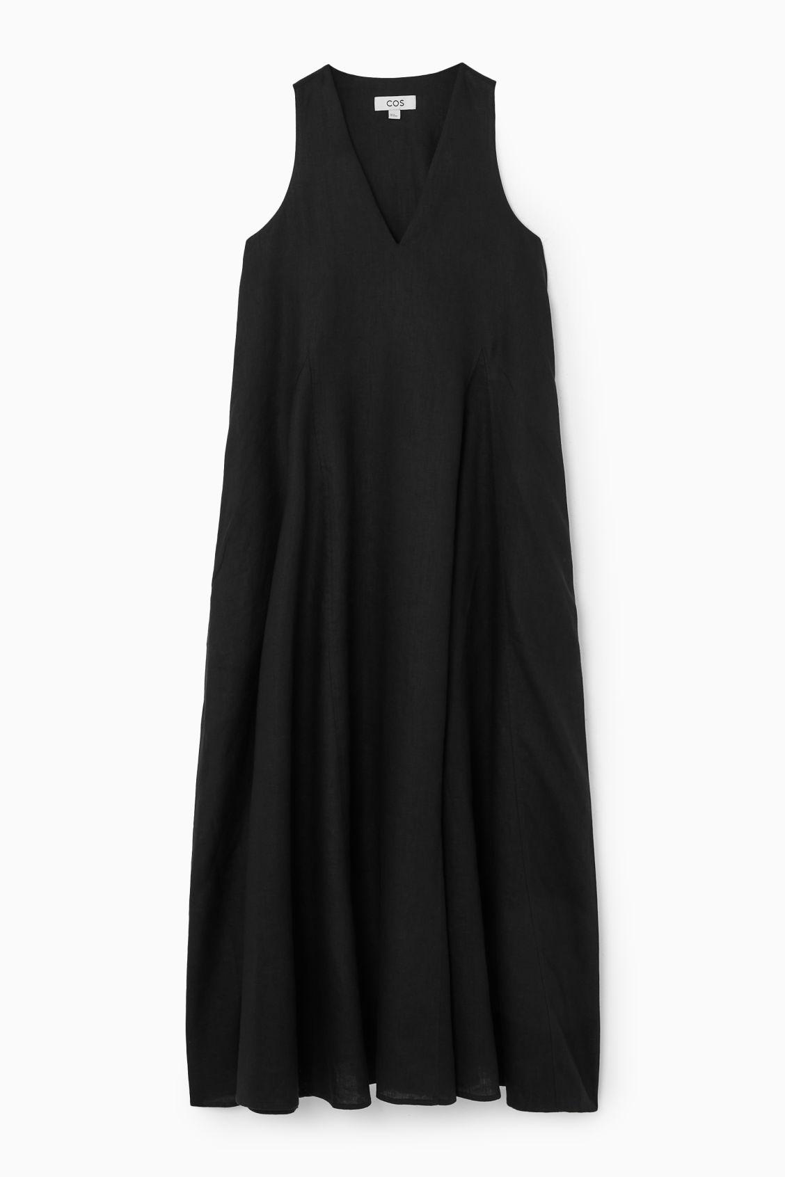 Cos Pleated Linen Maxi Dress In Black Endource