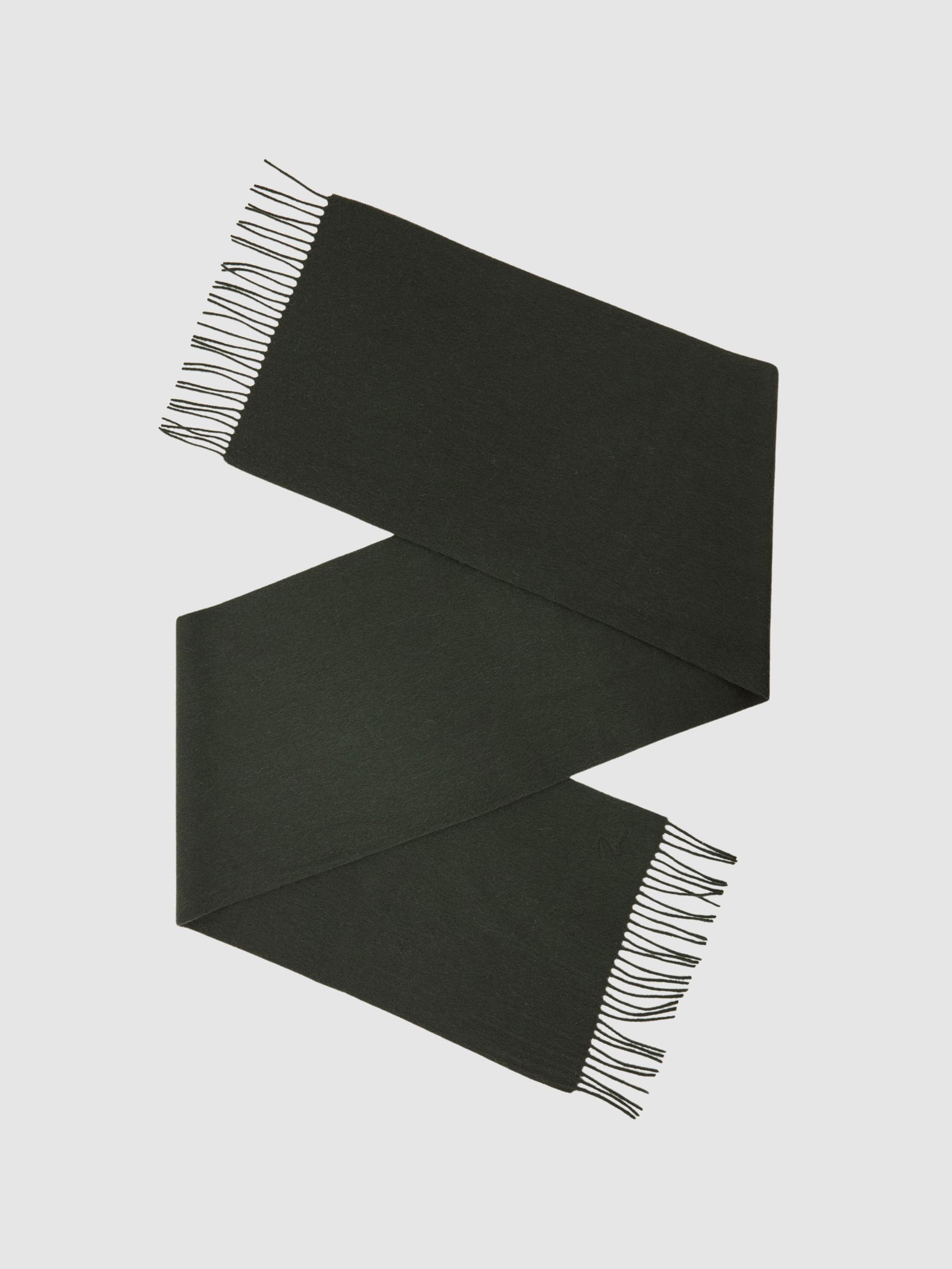 REISS Wool-Cashmere Script-Logo Scarf In Dark Military Green | endource