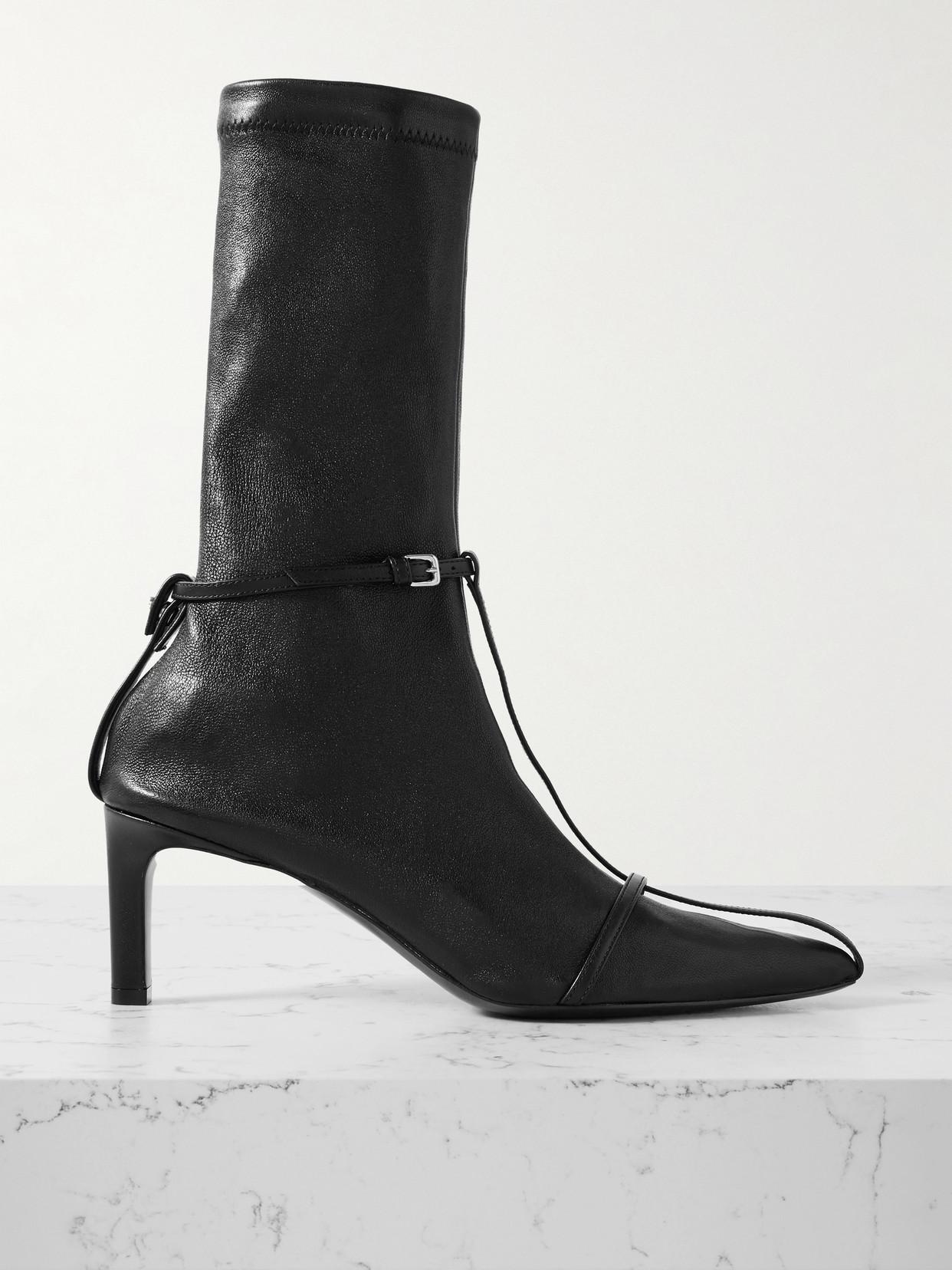 JIL SANDER Embellished Textured-Leather Sock Boots in Black | endource