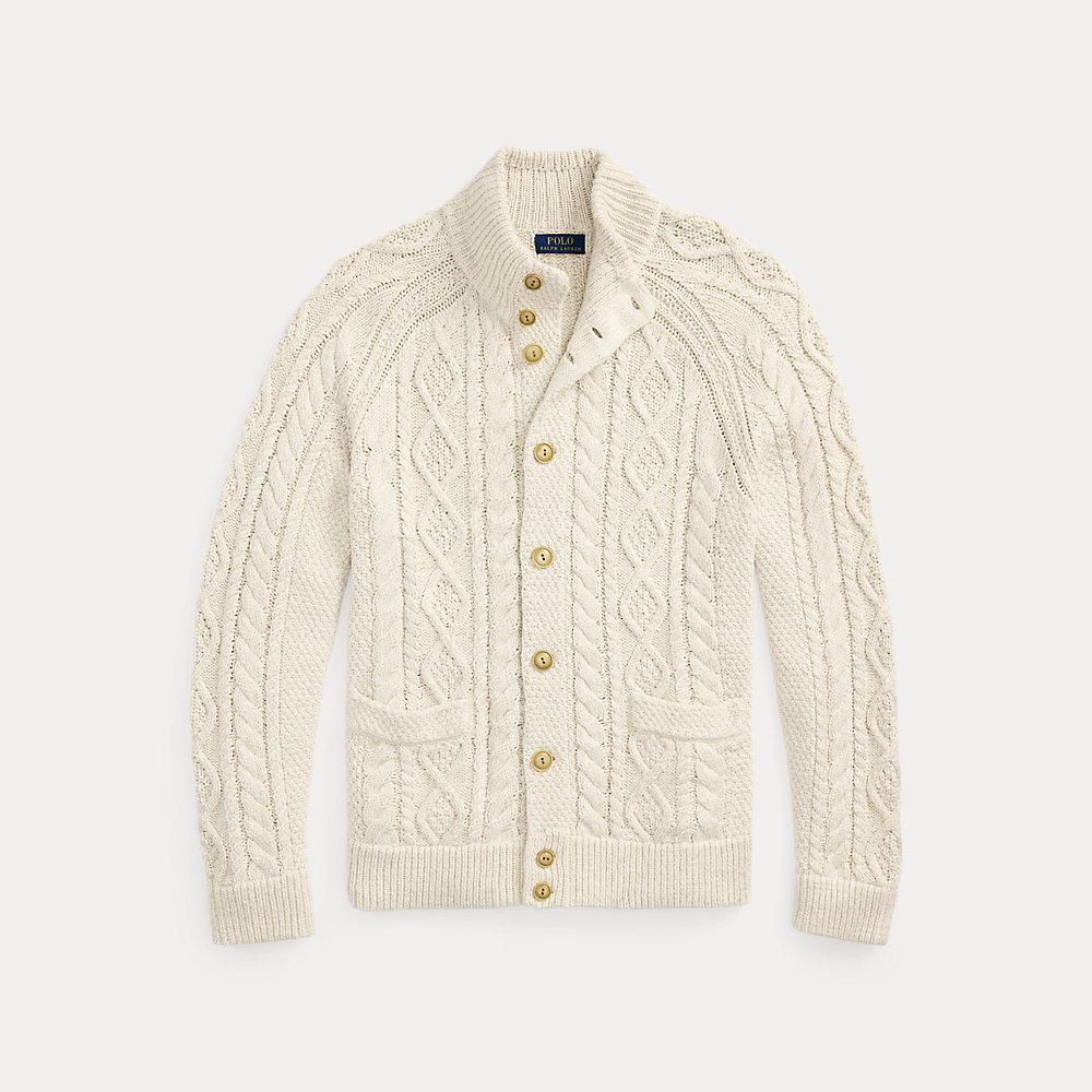 POLO RALPH LAUREN Aran-Knit Marled Cotton Cardigan in Cream | endource